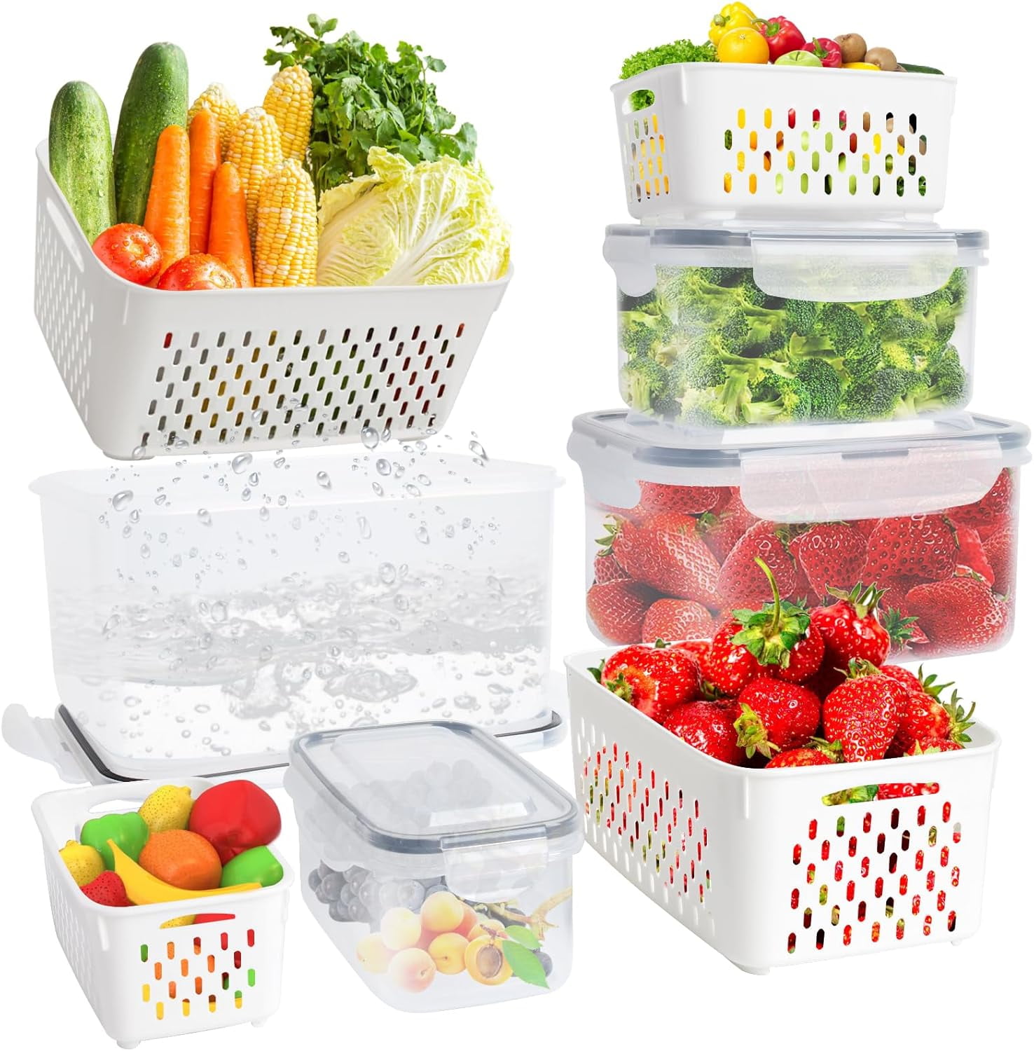 4 Pack Fruit Storage Containers for Fridge with Removable Colanders ...
