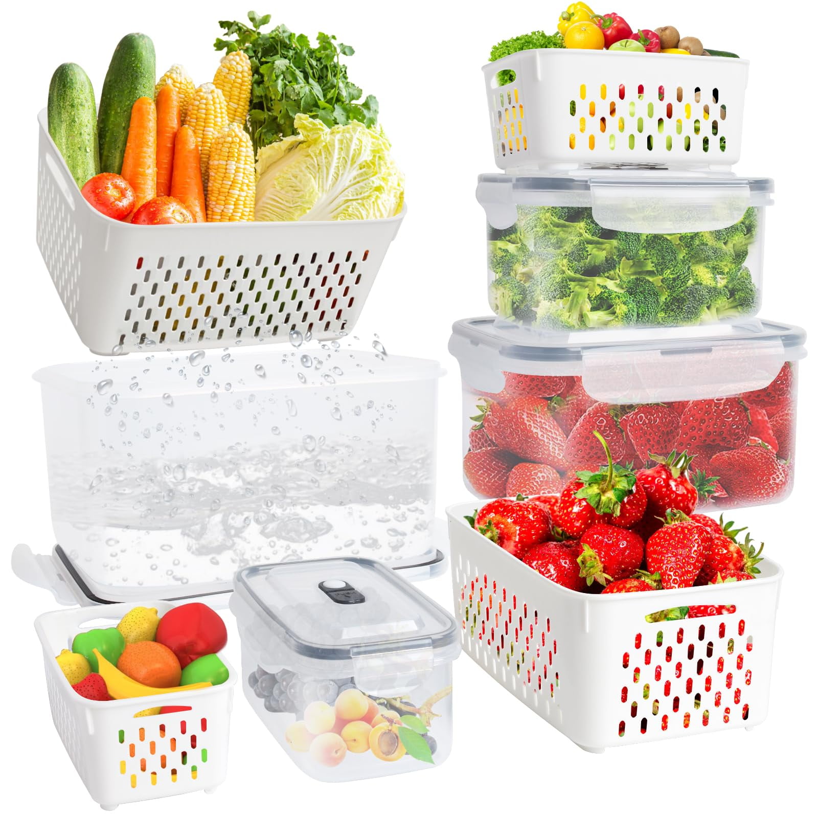 4 Pack Fruit Storage Containers for Fridge with Removable Colanders ...