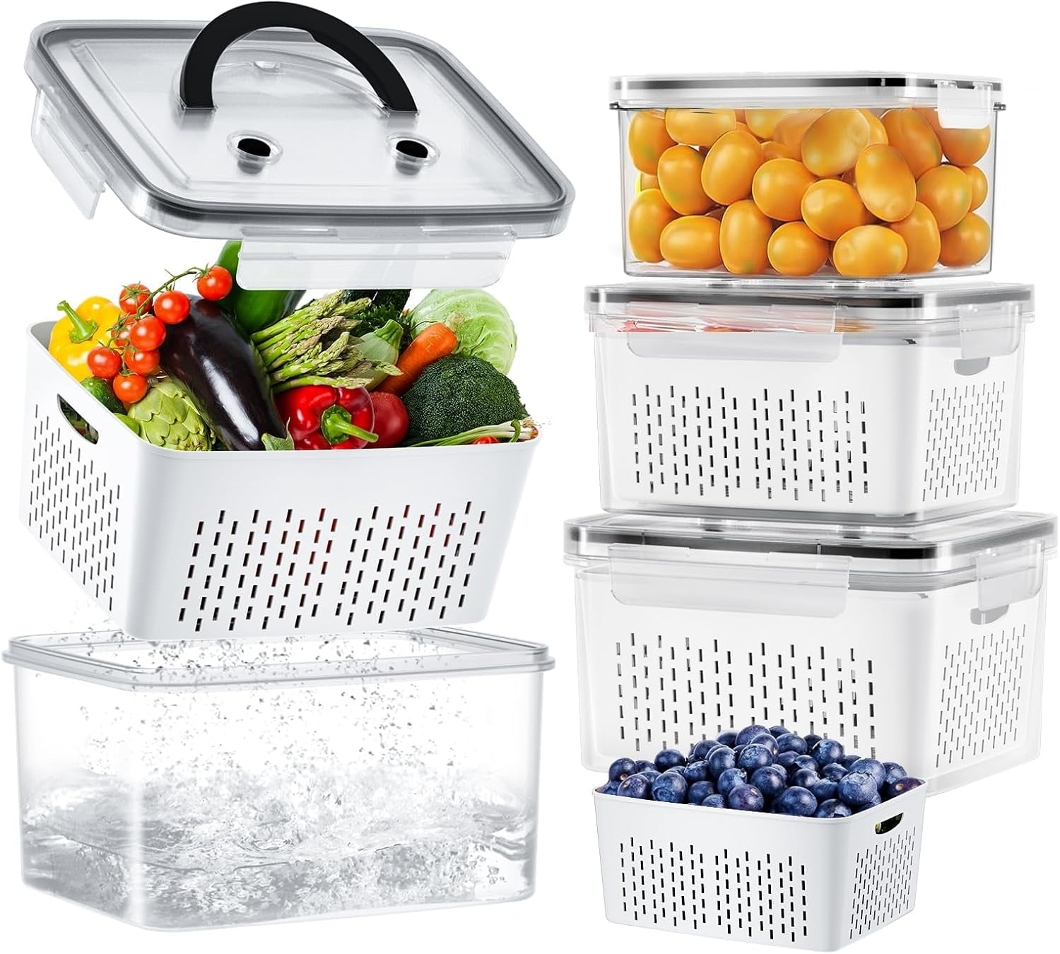 4 Pack Fruit Storage Containers with Removable Colanders for Fridge ...