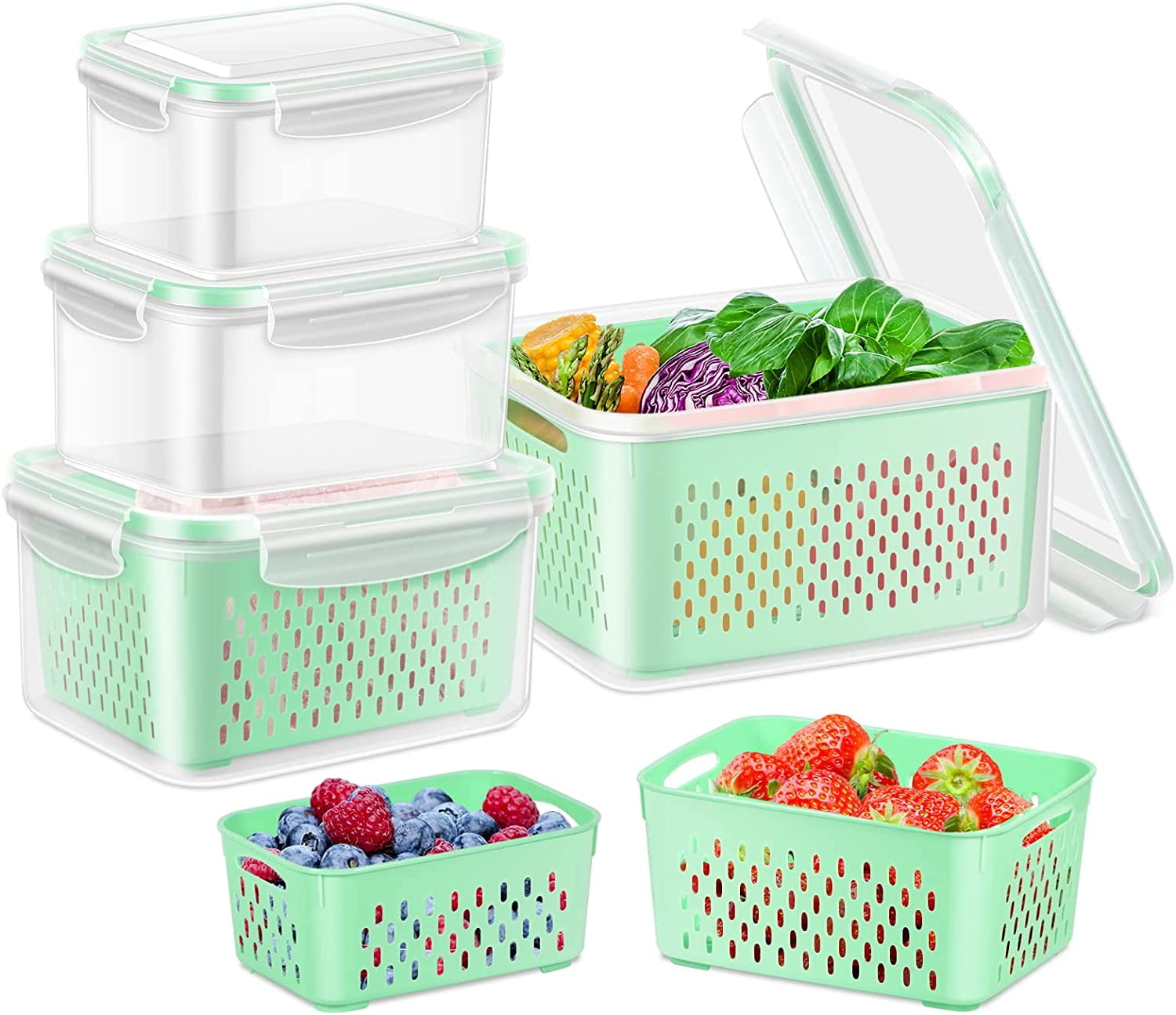 4 Pack Fruit and Vegetable Storage Containers for Refrigerator, Produce ...