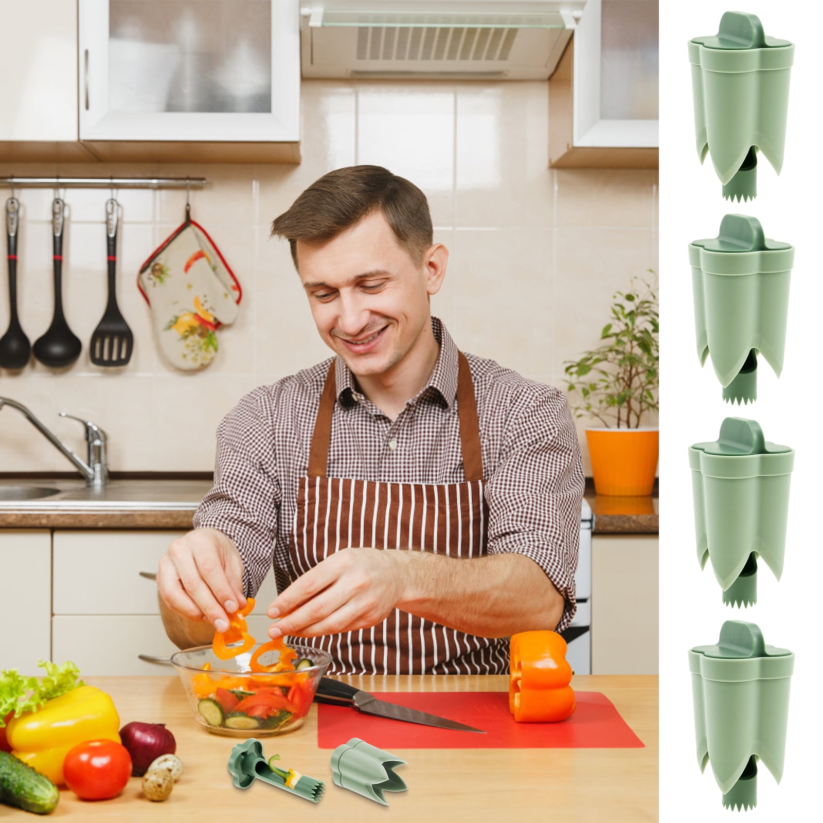 4 Pack Fruits Pepper Corer Kit Easy to Store Deseeder Slicer Versatile ...