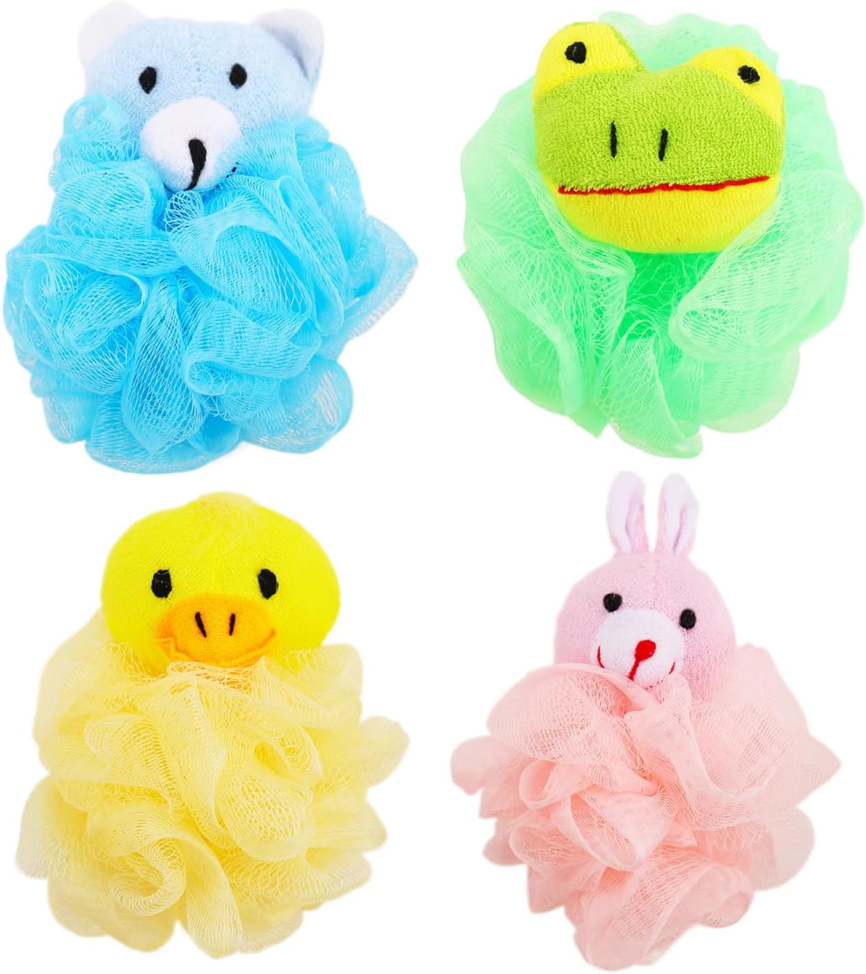 4 Pack Fun Bubble Bath Kid Adult Loofahs, Cute Animal Loofah Bath ...