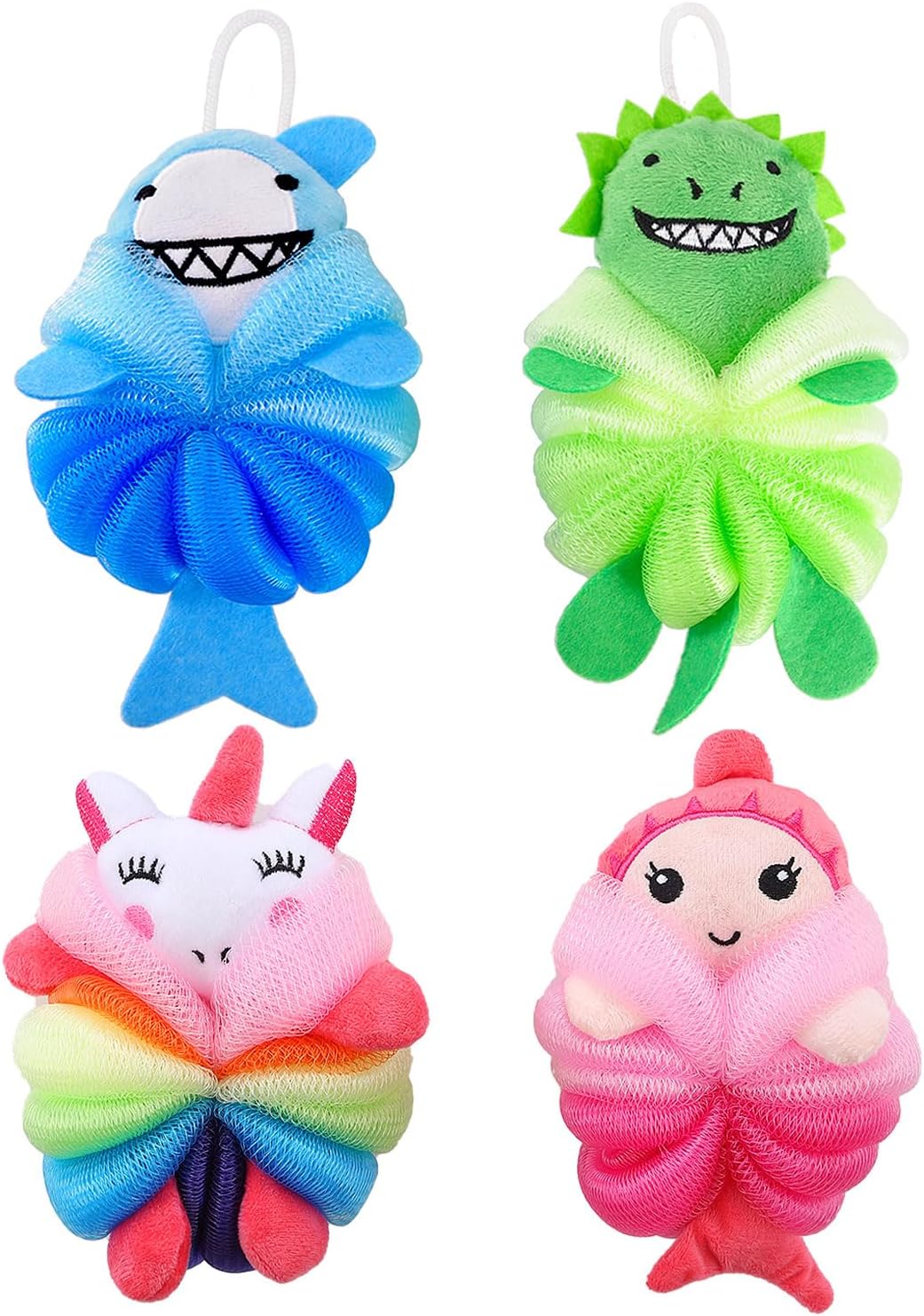 4 Pack Fun Bubble Bath Kid Loofahs, Cute Animal Loofah Bath Sponge ...