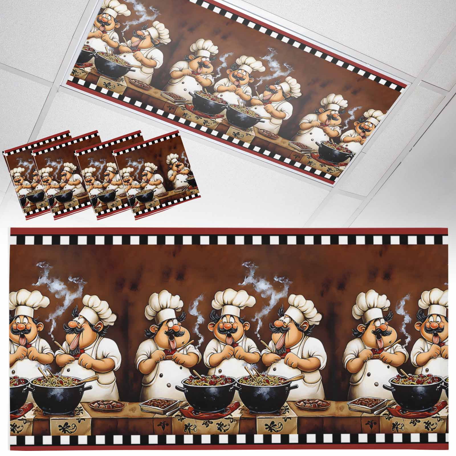 4 Pack Funny Chefs Fluorescent Light Covers for Ceiling Lights Chef ...