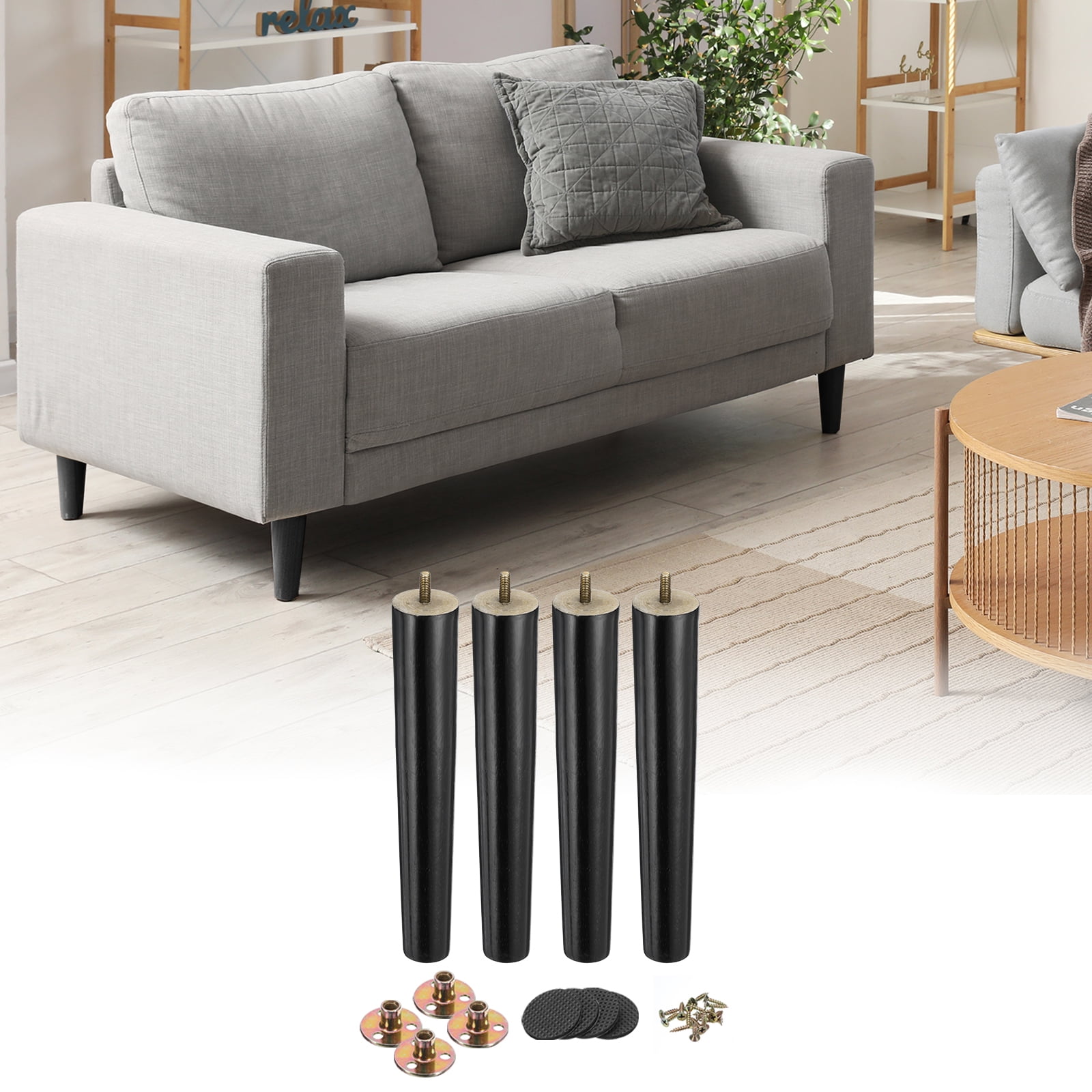 4 Pack Furniture Legs, 12 Inch Round Wood Legs, Replacement Chair Feet ...