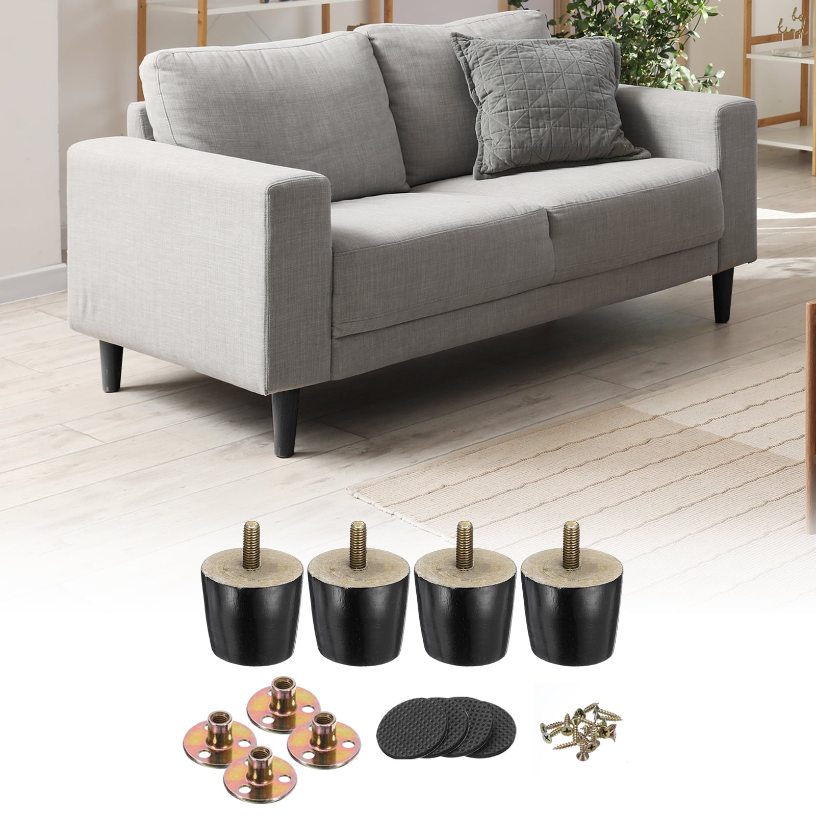 4 Pack Furniture Legs, 2 Inch Round Wood Legs, Replacement Chair Feet ...