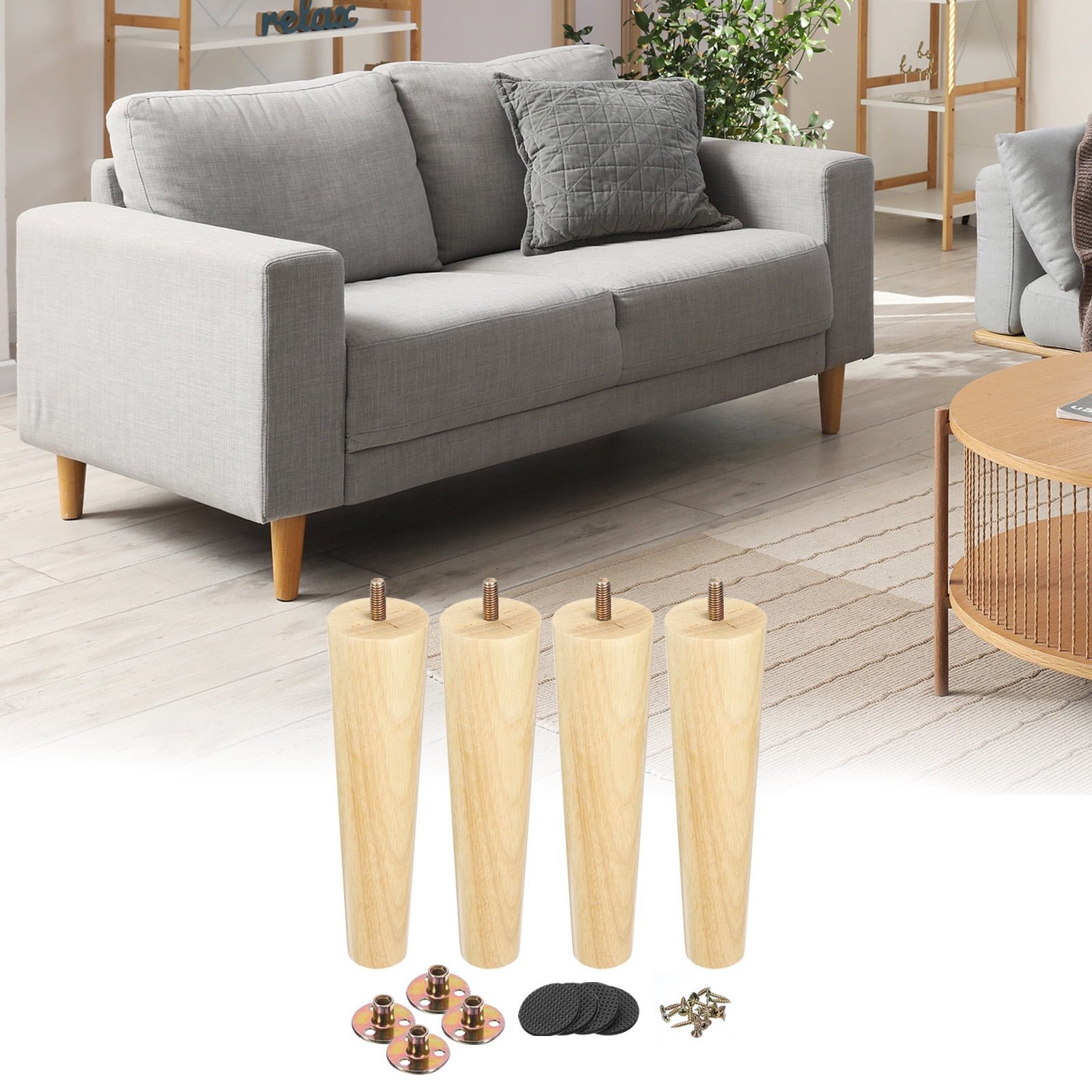 4 Pack Furniture Legs, 8 Inch Round Wood Legs for Couch Sofa ...