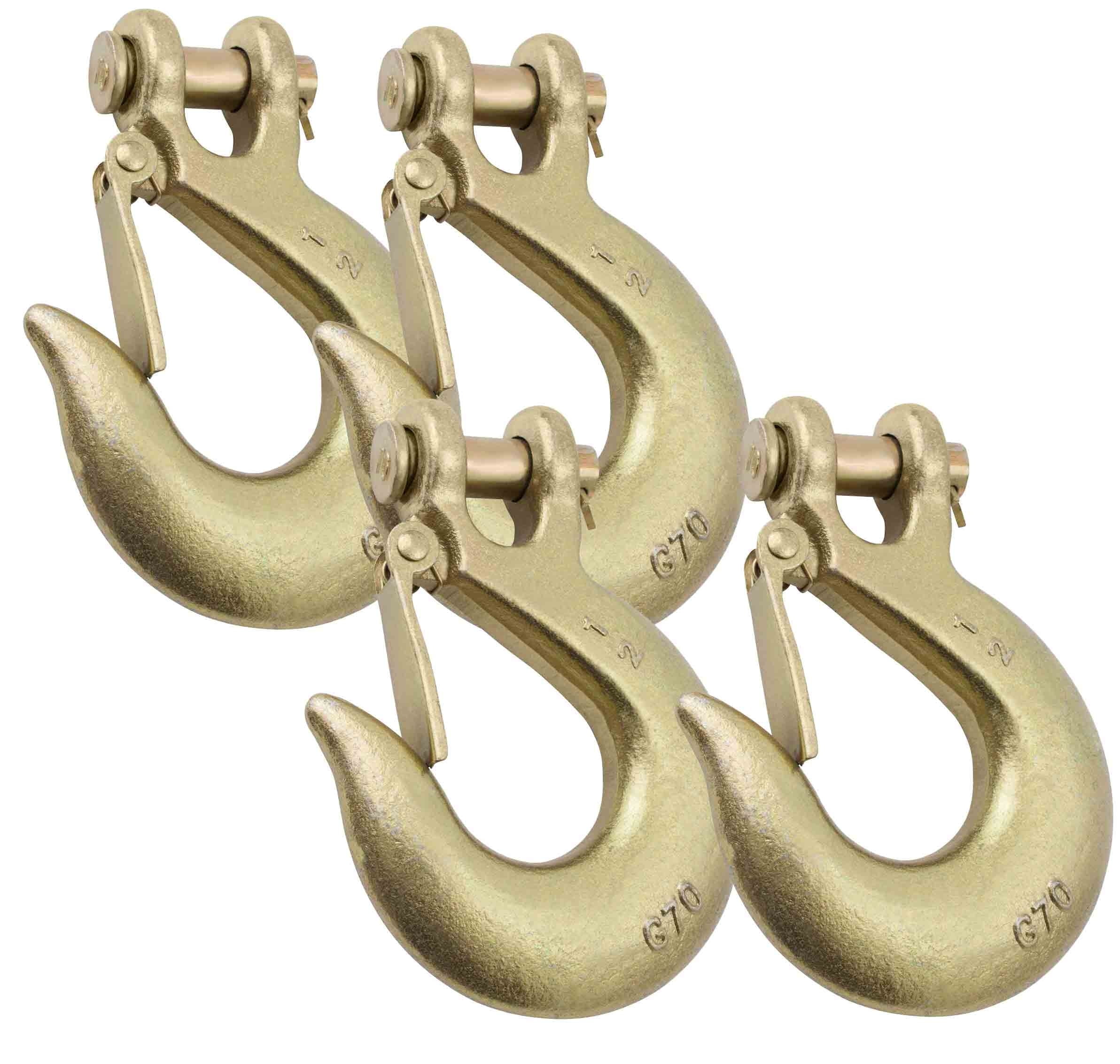 (4 Pack) G70 1/2" Clevis Slip Hook with Latch - 11,300 LBS WLL Heavy ...