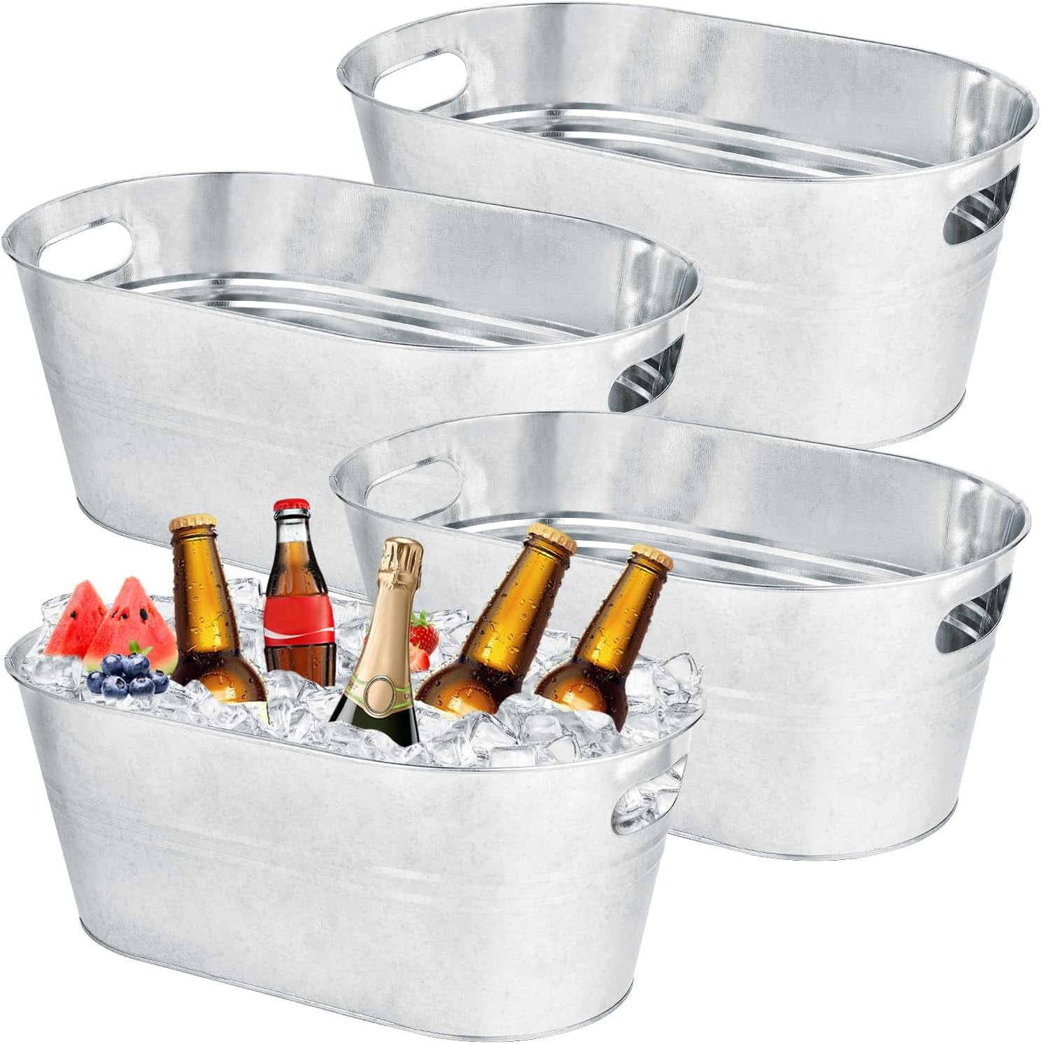 4 Pack Gallon Galvanized Ice Buckets Metal Champagne Drink Cooler Stora ...