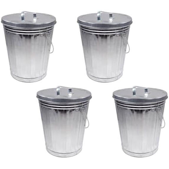 4 Pack Galvanized Trash Can w/Lid Ideal for Trailers - 6 Gallon Steel ...