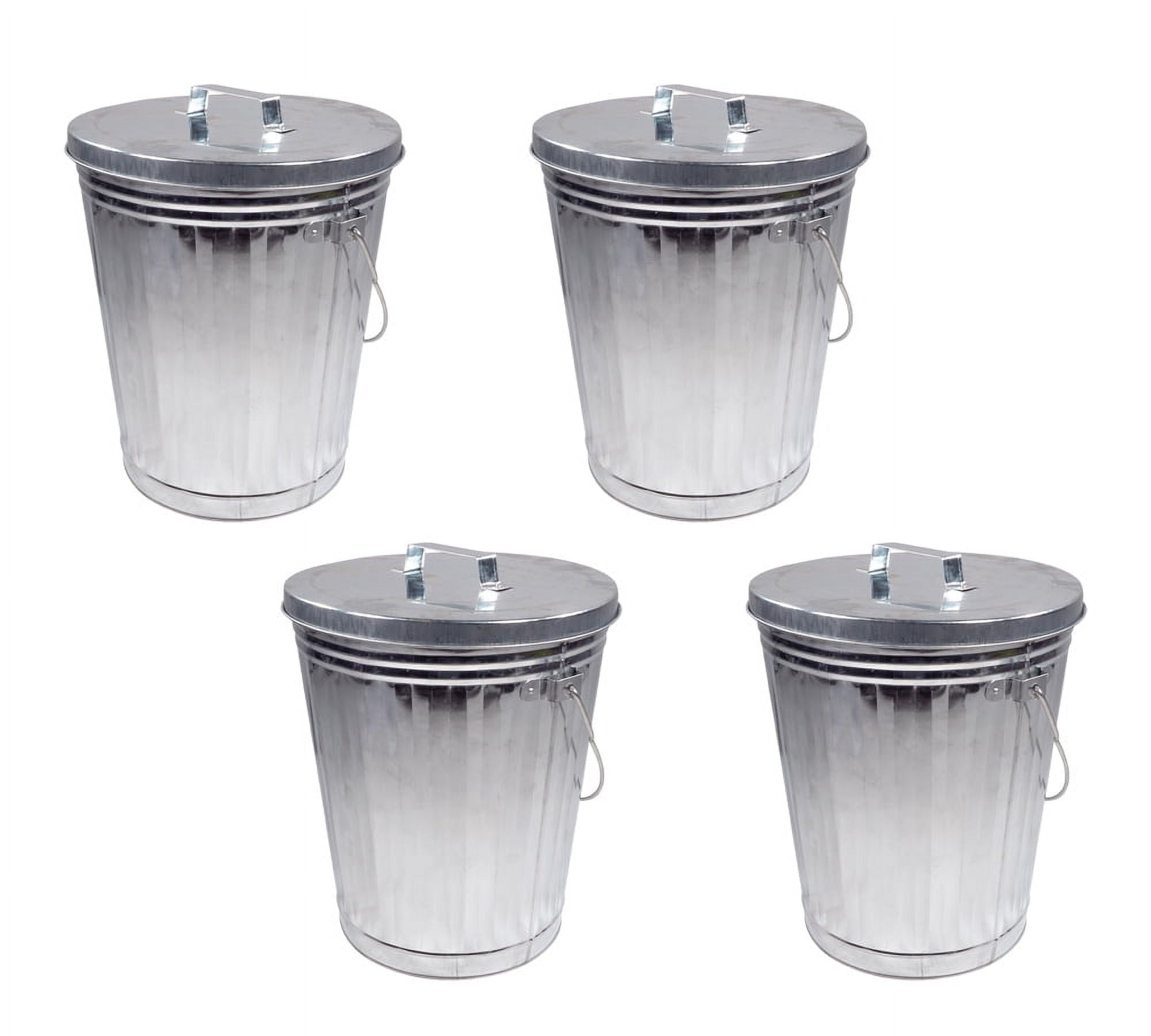 4 Pack Galvanized Trash Can w/ Lid Ideal for Trailers - 6 Gallon Steel ...