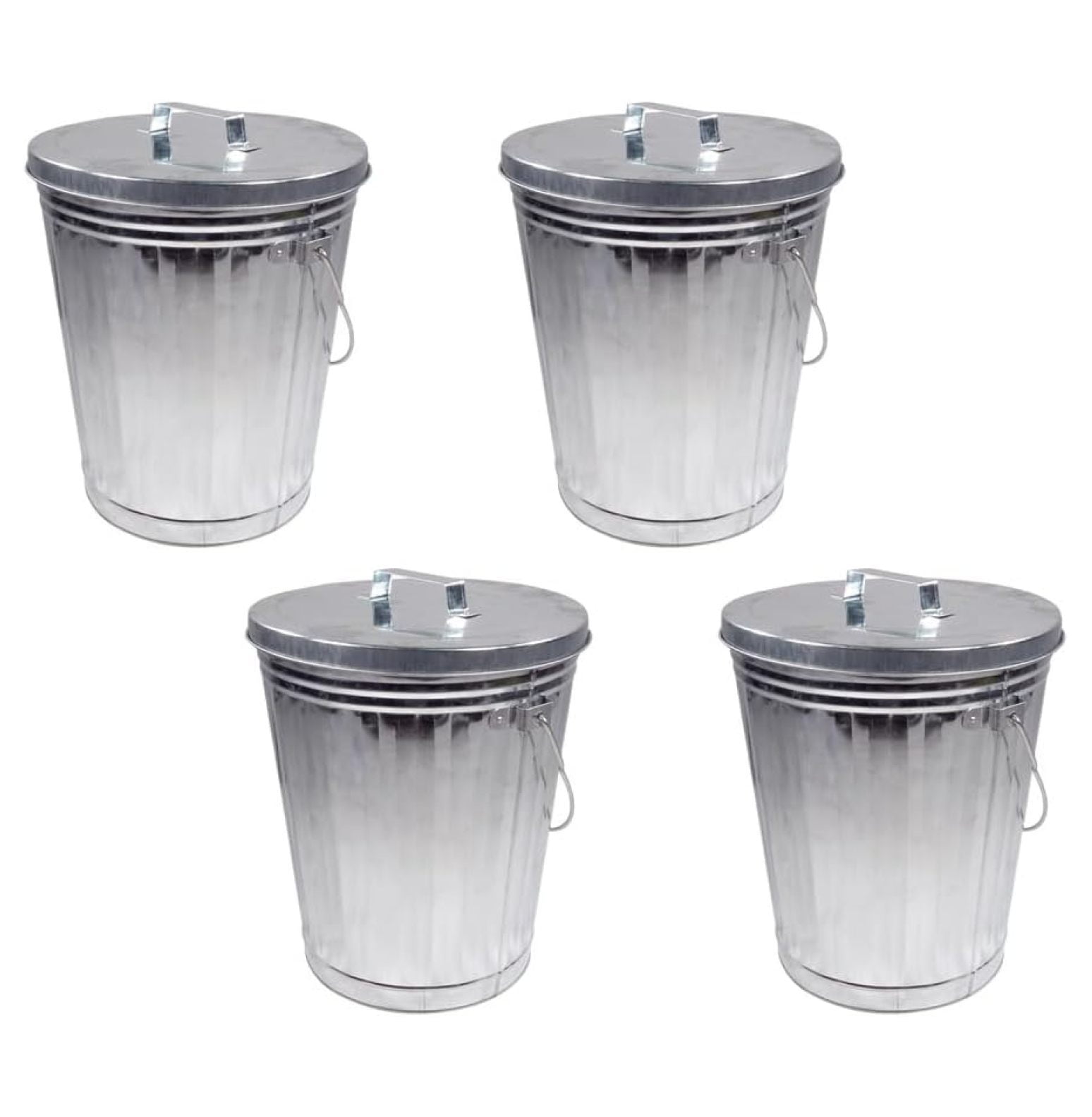 4 Pack Galvanized Trash Can w/Lid Ideal for Trailers - 6 Gallon Steel ...