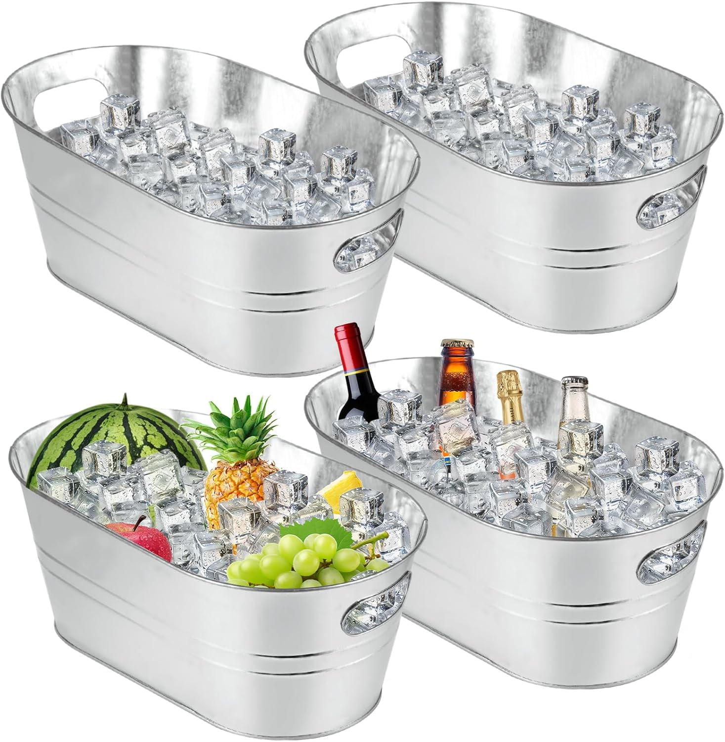 4 Pack Galvanized Tub 3.3 Gallon Ice Bucket Large Metal Champagne Drink ...