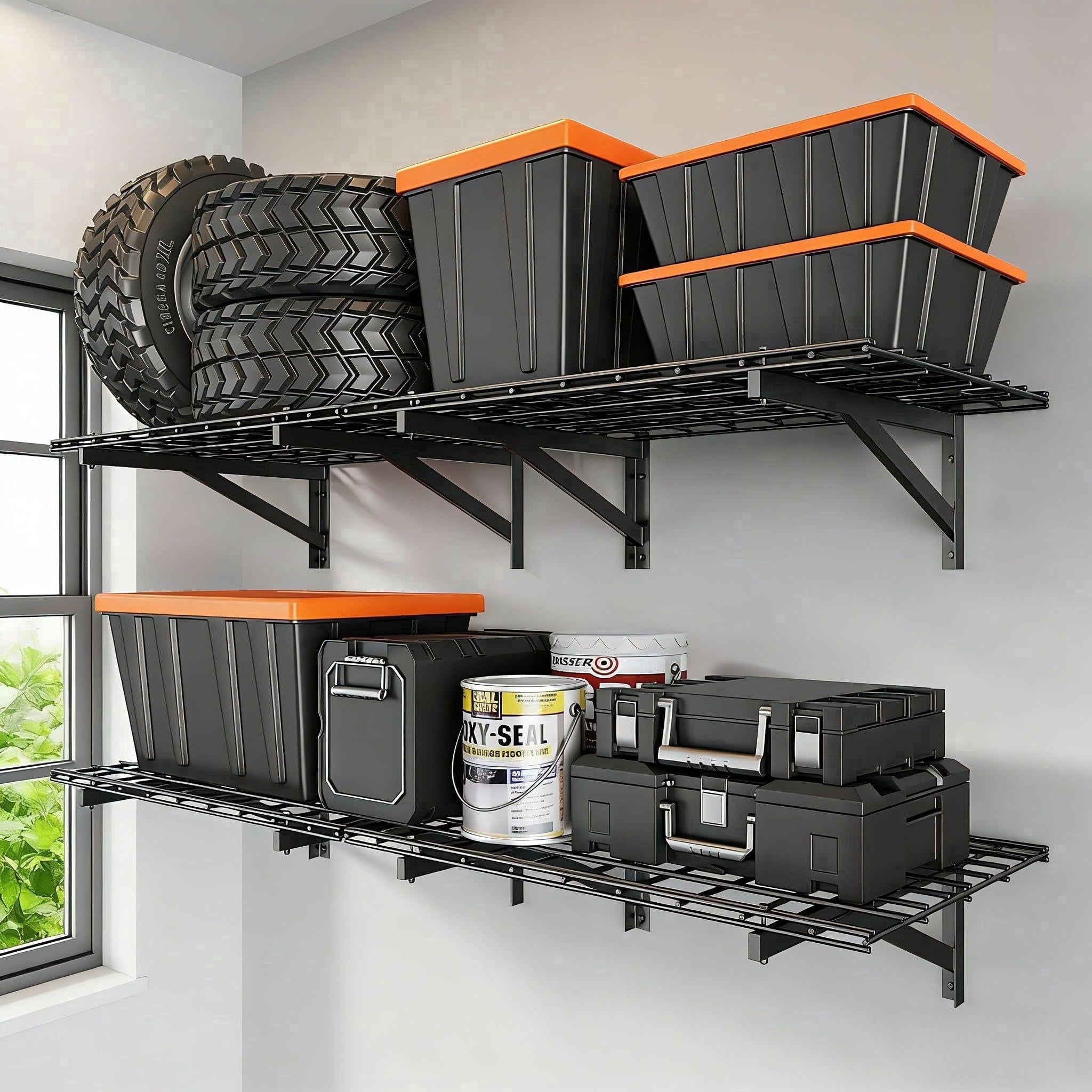 4 Pack Garage Wall Shelves, Heavy Duty 24 x 36 in Metal Floating ...