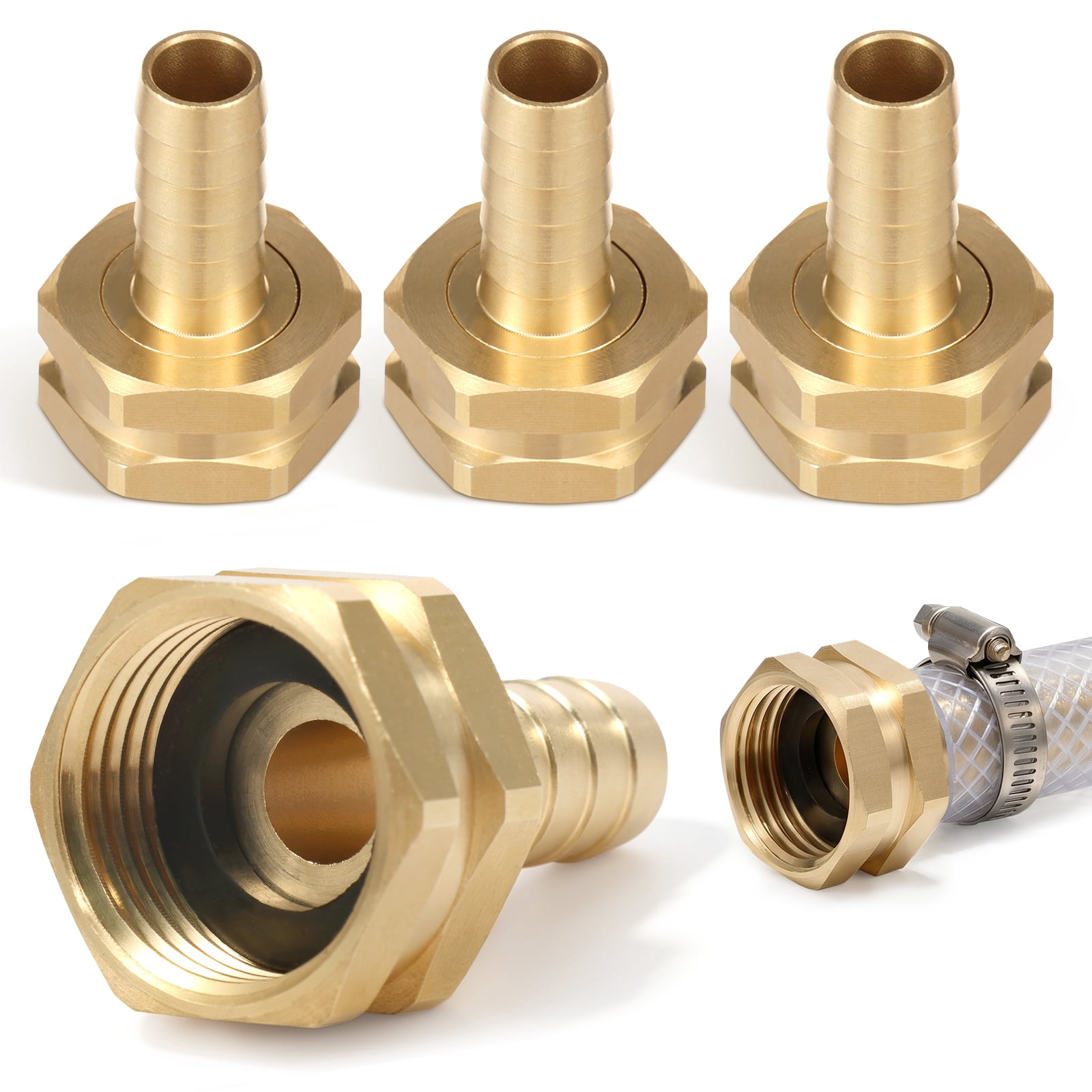 4 Pack Garden Hose Adapter Connector Solid Brass 1/2" PEX to 3/4" GHT ...