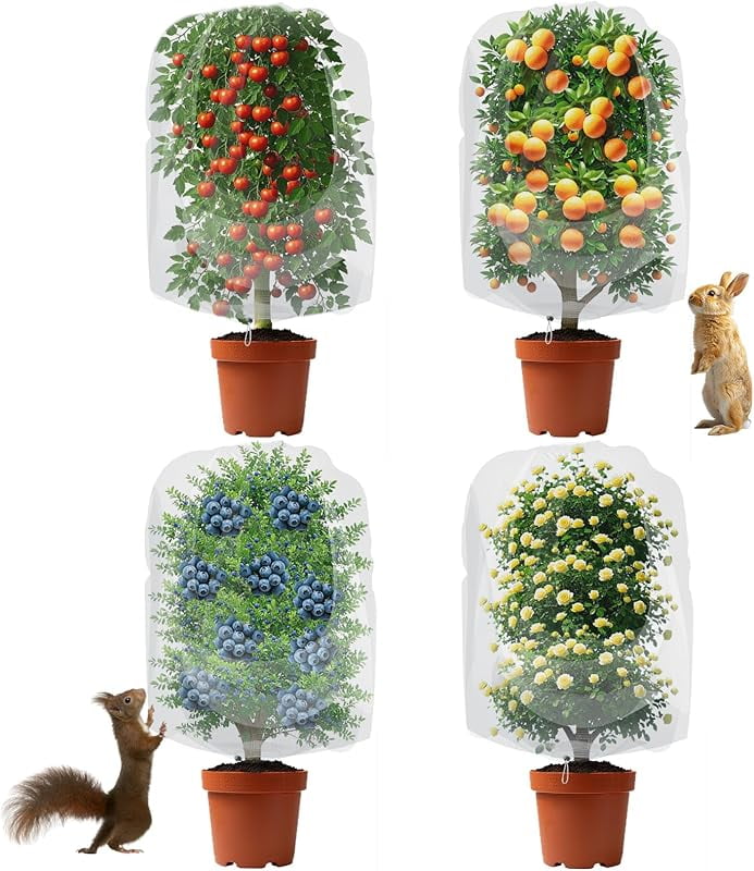 4 Pack Garden Netting for Blueberry Bushes 4ftx5ft with Drawstring ...