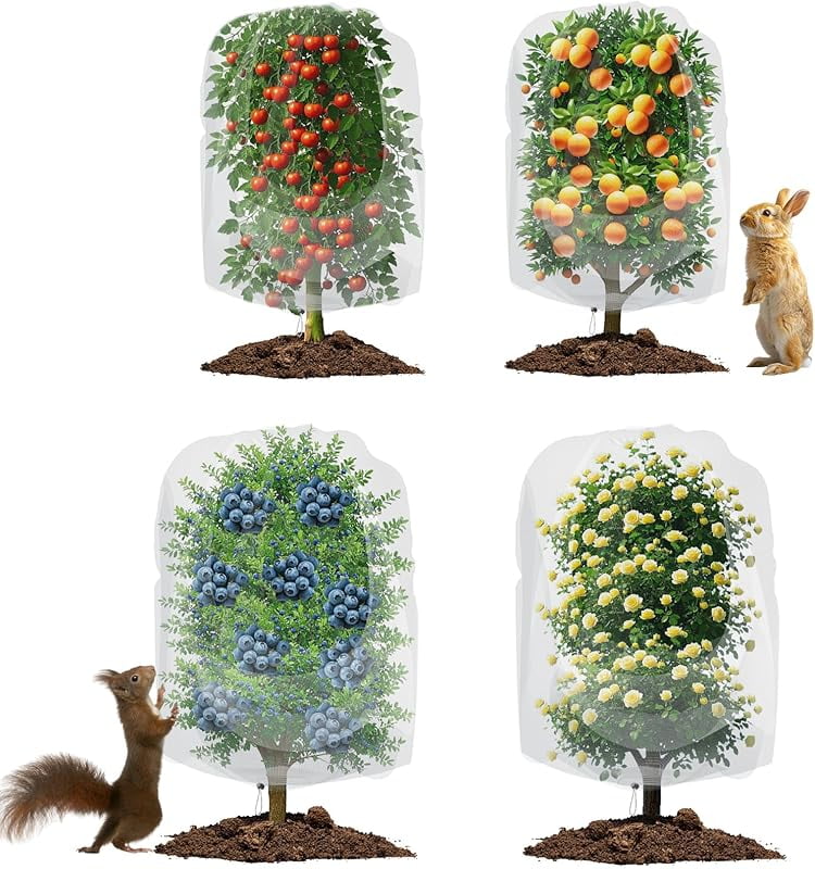 4 Pack Garden Netting for Blueberry Bushes 4ftx5ft with Drawstring ...