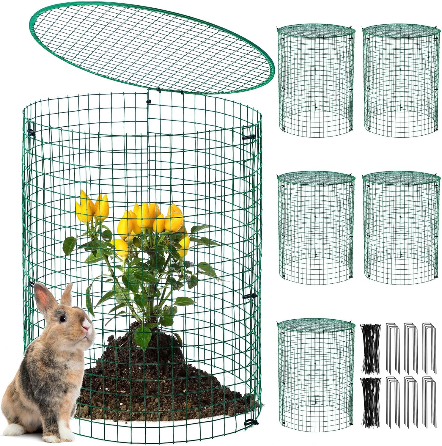 4 Pack Garden Plant Protectors from Animals with Stakes, Metal Mesh and ...