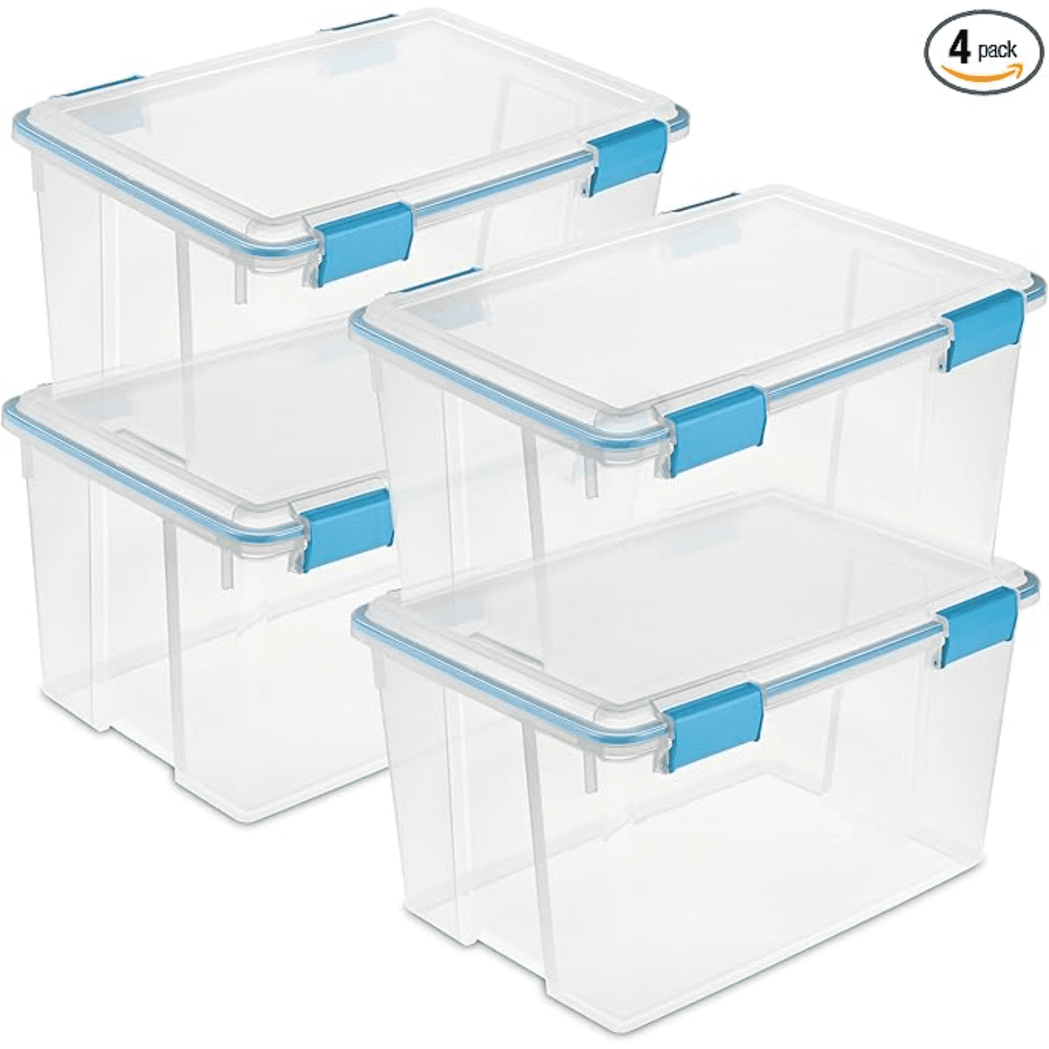 4 Pack Gasket Box, Stackable Storage Bin with Latching Lid, 54 Quart ...