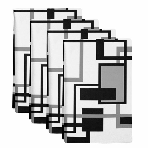 4 Pack Geometric Black Kitchen Towels White and Gray Line Decorative ...