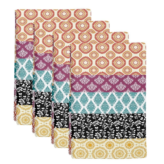 4 Pack Geometric Bohemia Kitchen Towels Stripes Blue Orange and Yellow ...