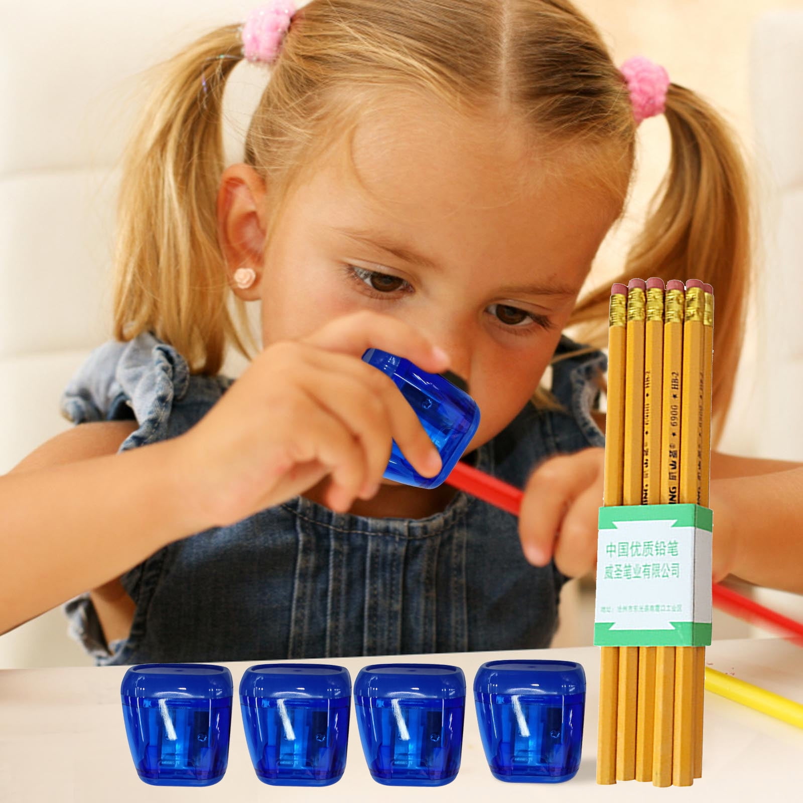 4-Pack Geometric Double Hole Plastic Pencil Sharpeners with 10 Colored ...