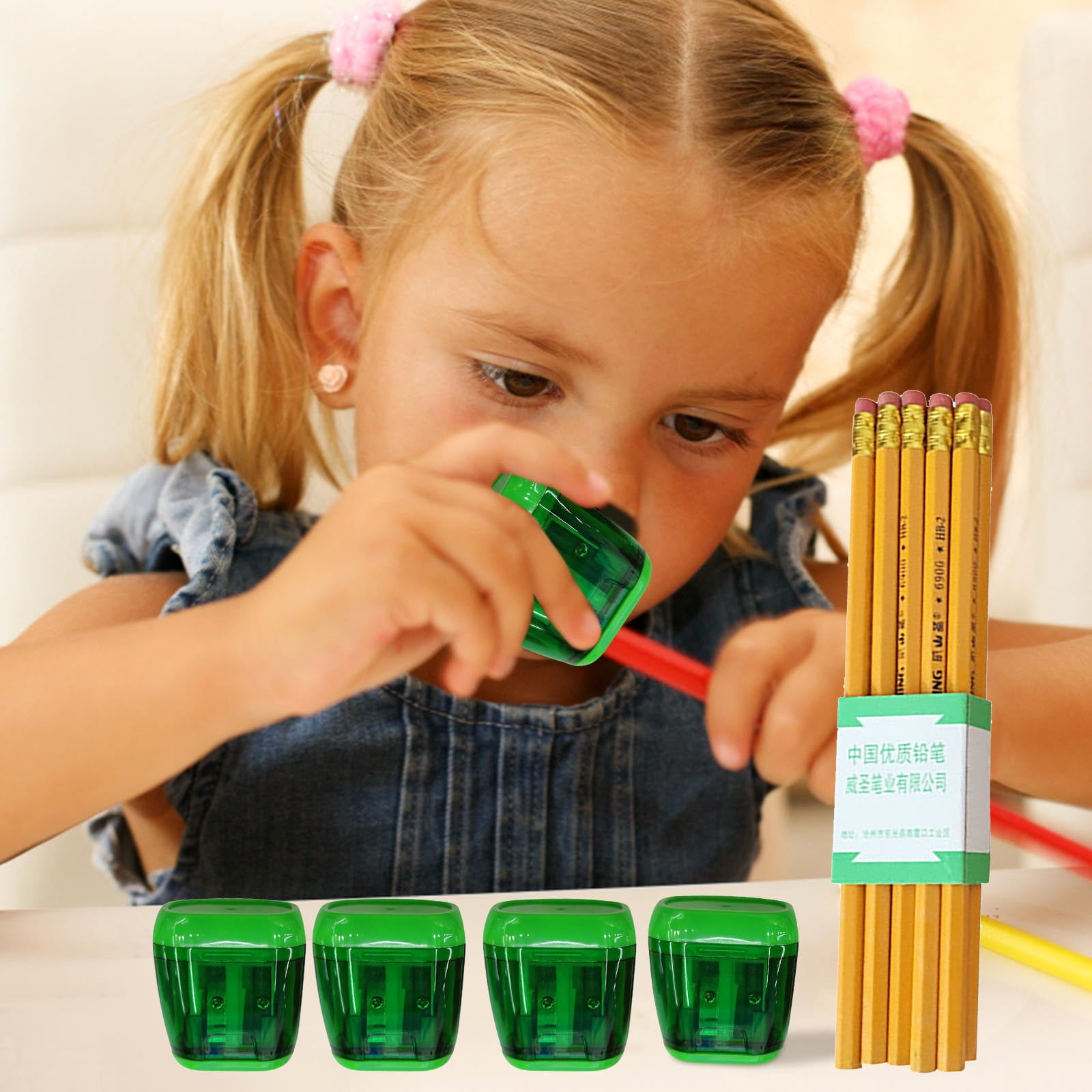 4-Pack Geometric Double Hole Plastic Pencil Sharpeners with 10 Colored ...