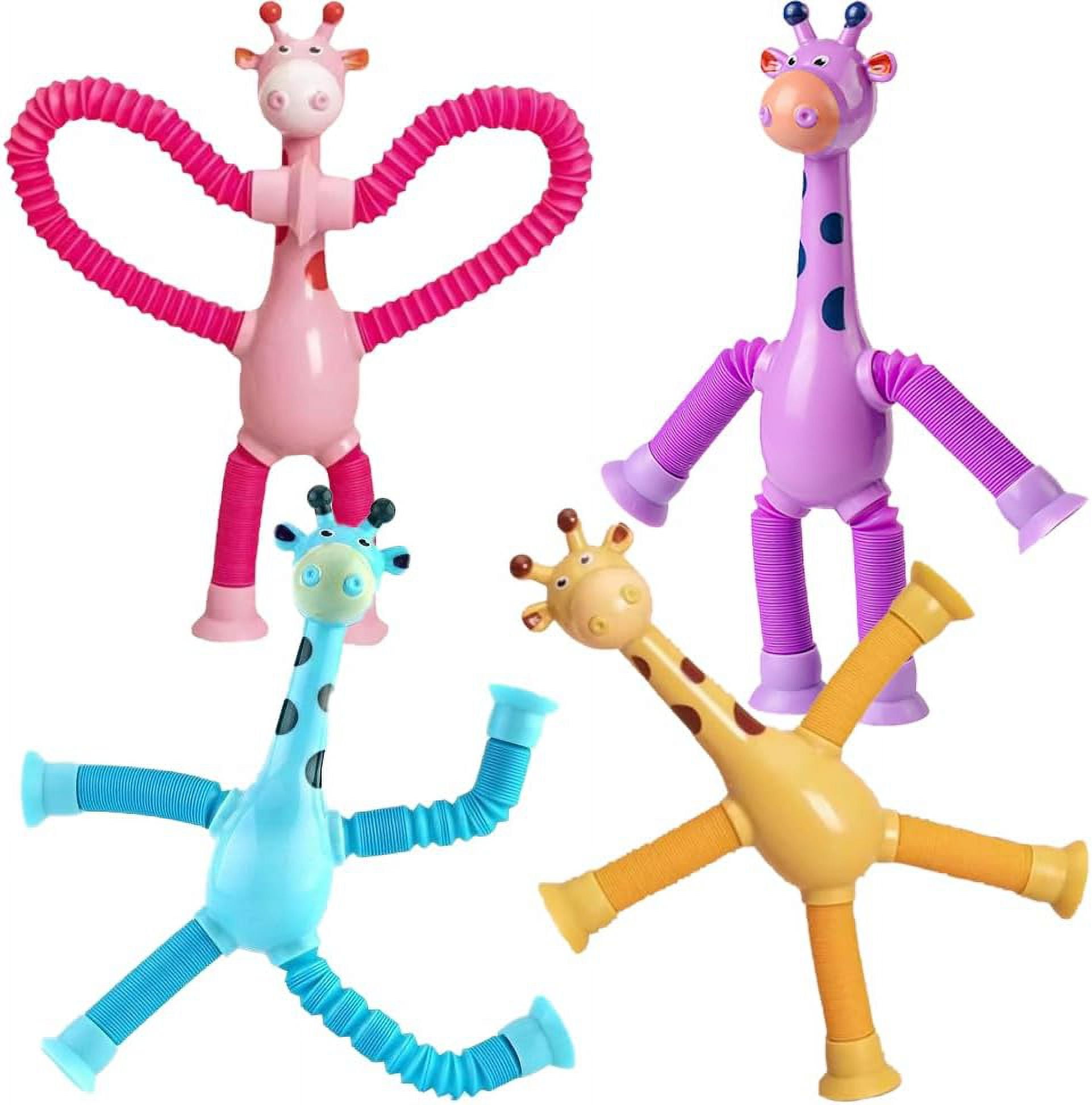4 Pack Giraffe Telescopic Suction Cup Toys Shape Changing Telescopic ...
