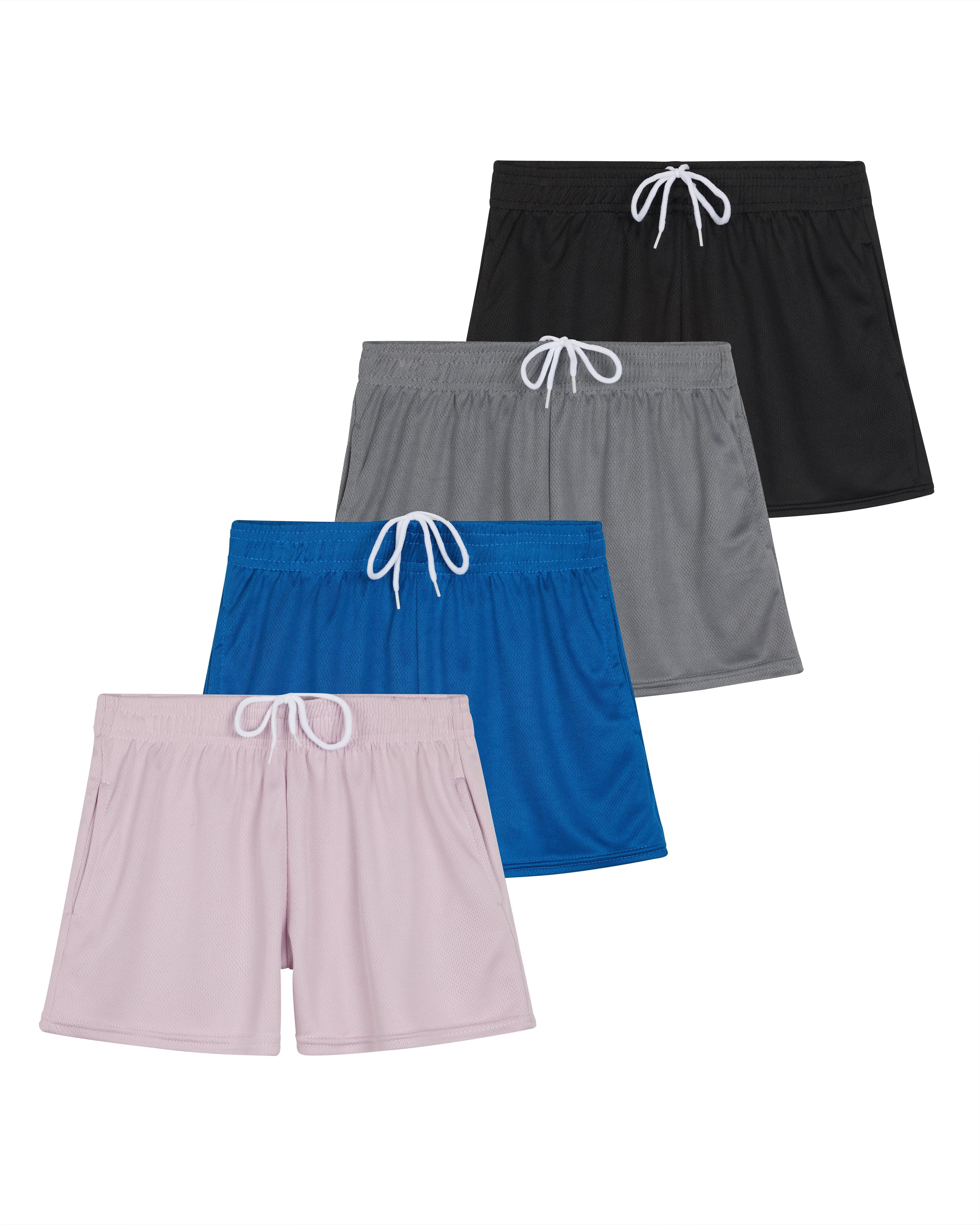 4-Pack: Girl's Mesh Active Athletic Performance Sport Shorts for Girls ...