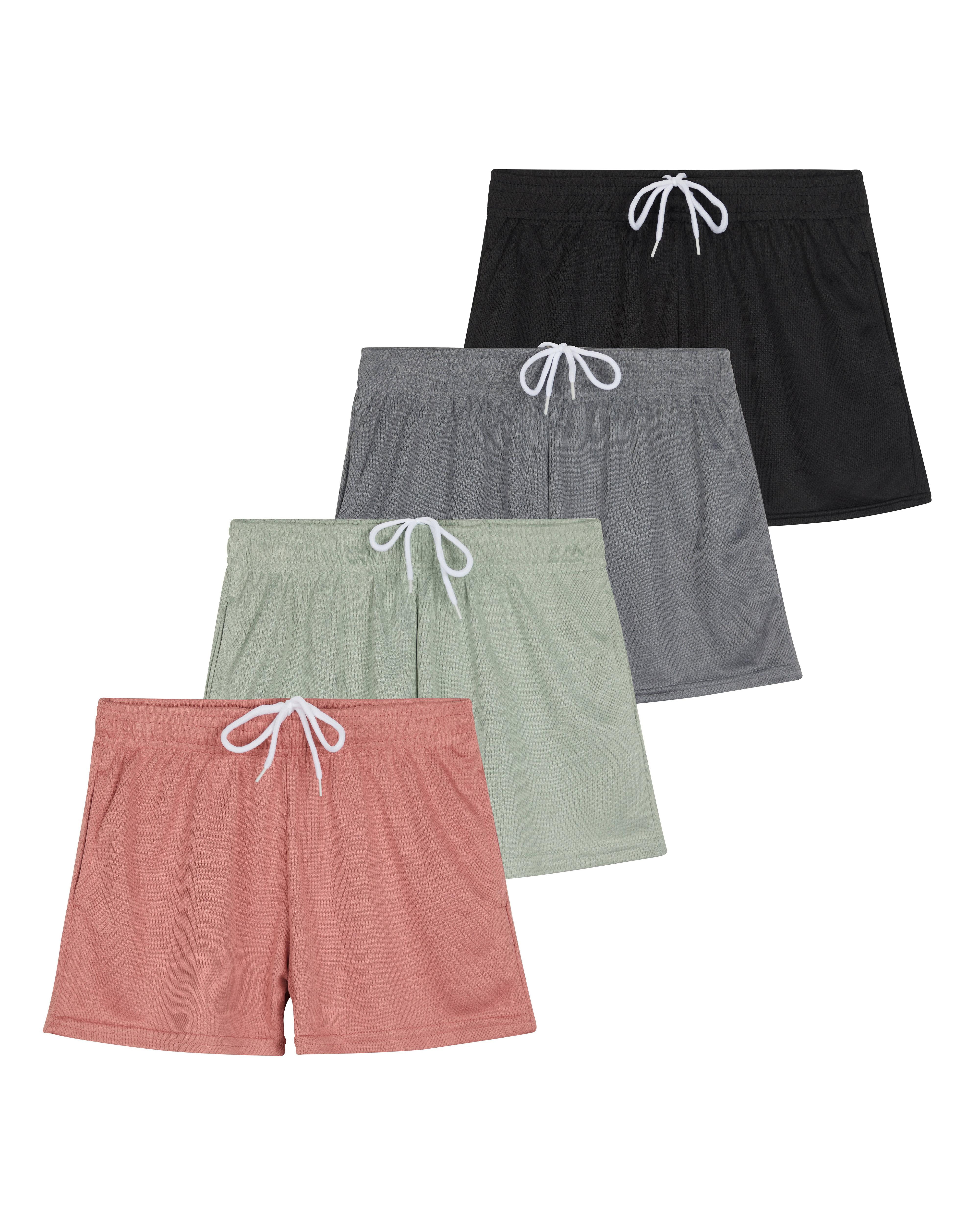 4-Pack: Girl's Mesh Active Athletic Performance Sport Shorts for Girls ...