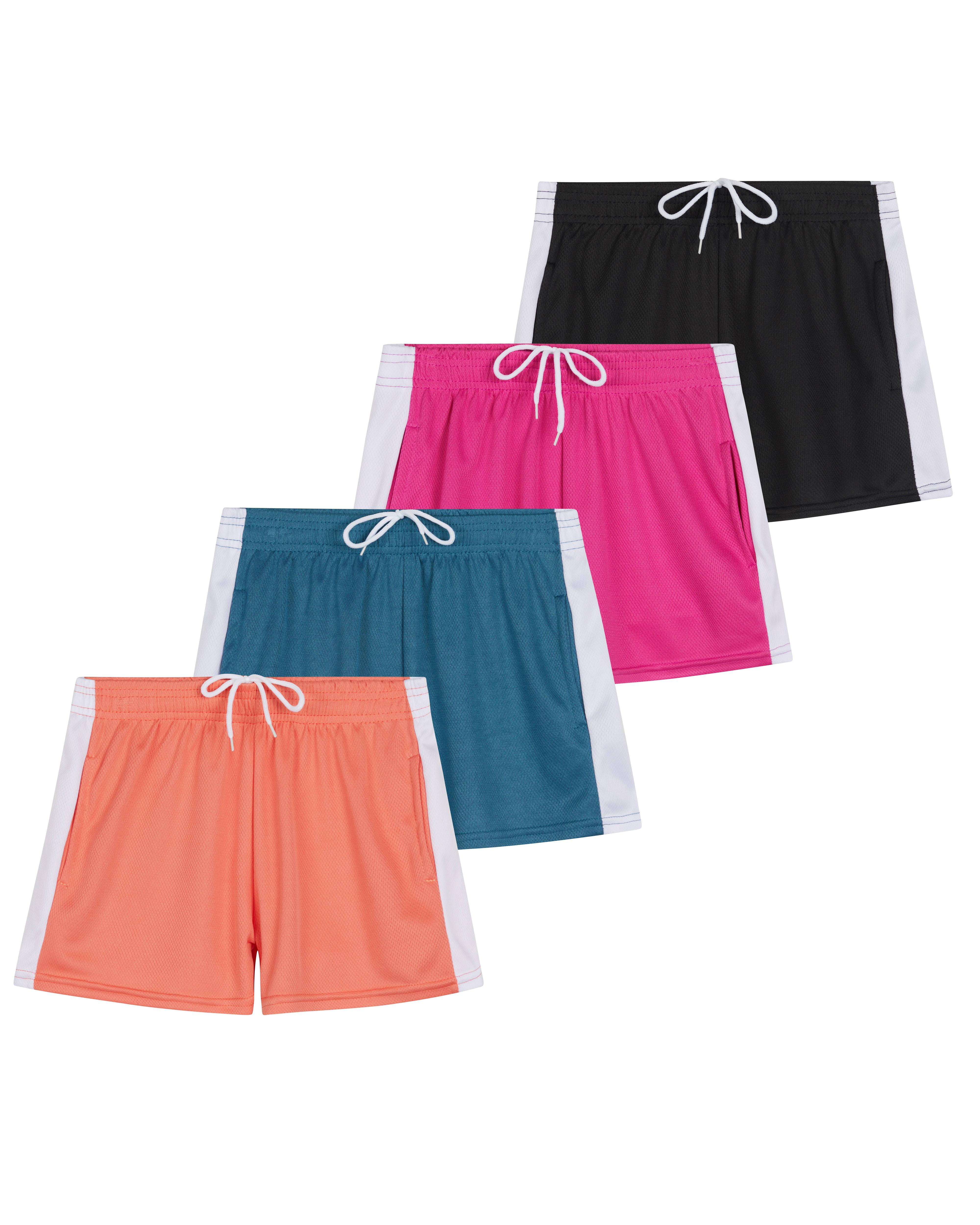 4-Pack: Girl's Mesh Active Athletic Performance Sport Shorts for Girls ...