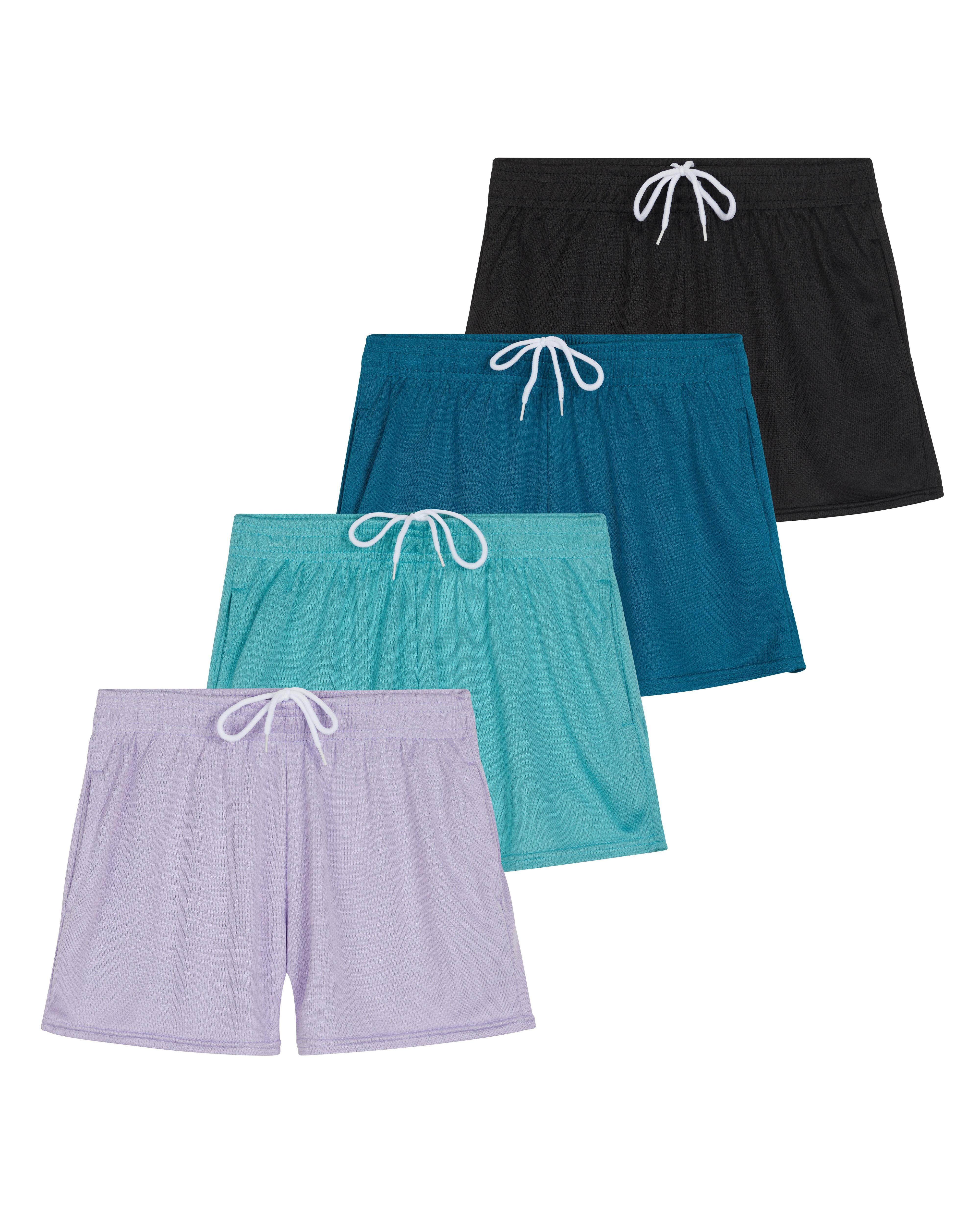 4-Pack: Girl's Mesh Active Athletic Performance Sport Shorts for Girls ...