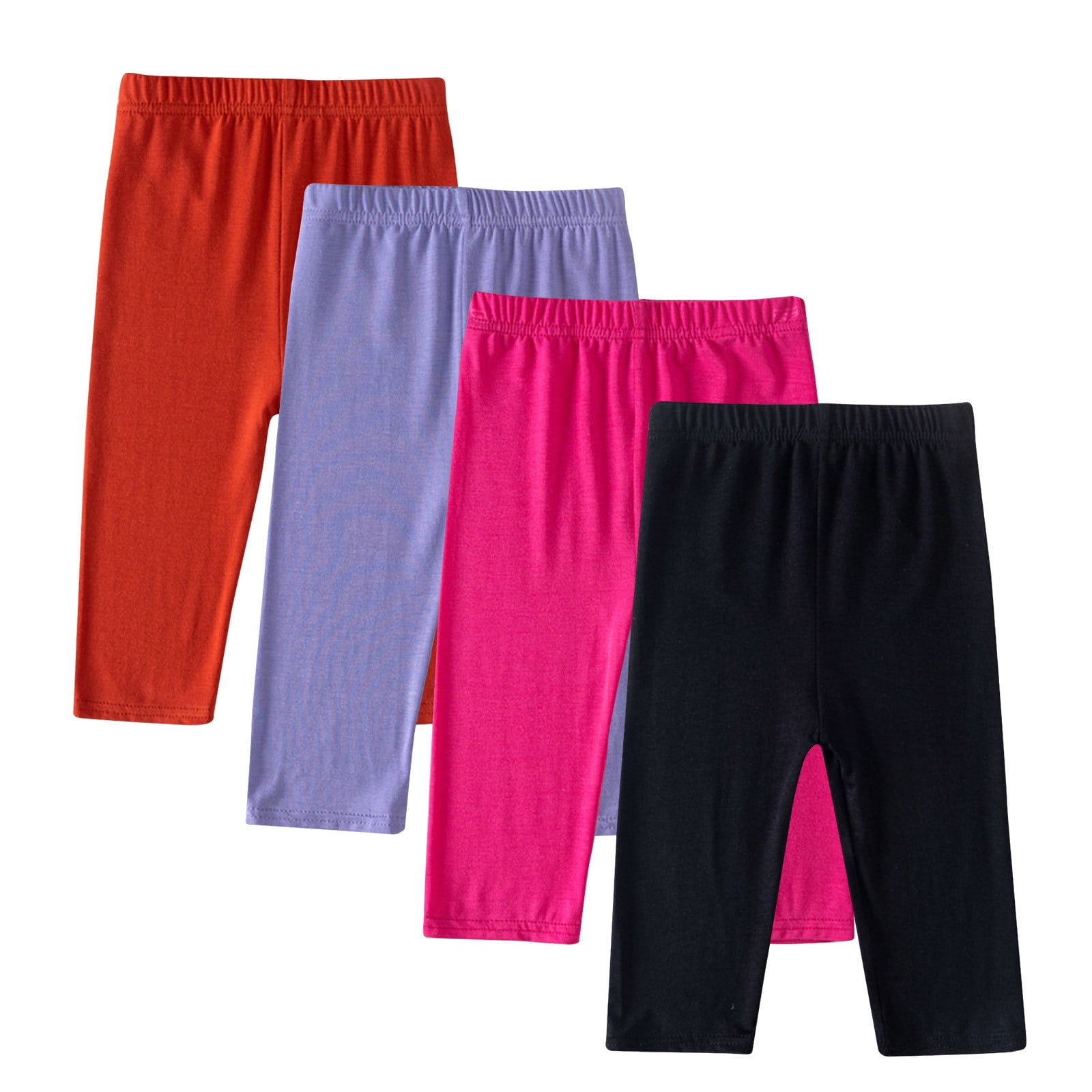 4 Pack Girls Capri Leggings Elastic Waist Solid Color Slim Pants Summer ...