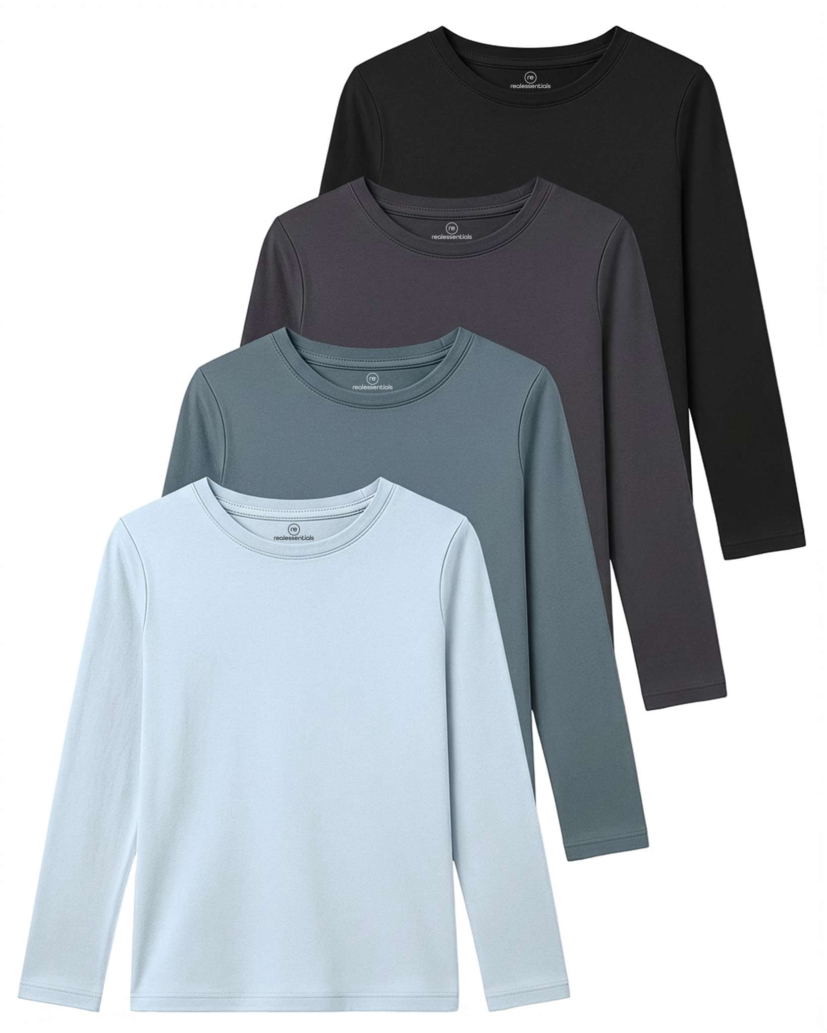 4 Pack: Girls Cotton Long Sleeve T Shirts Teens Tops Athletic Tee Plain ...