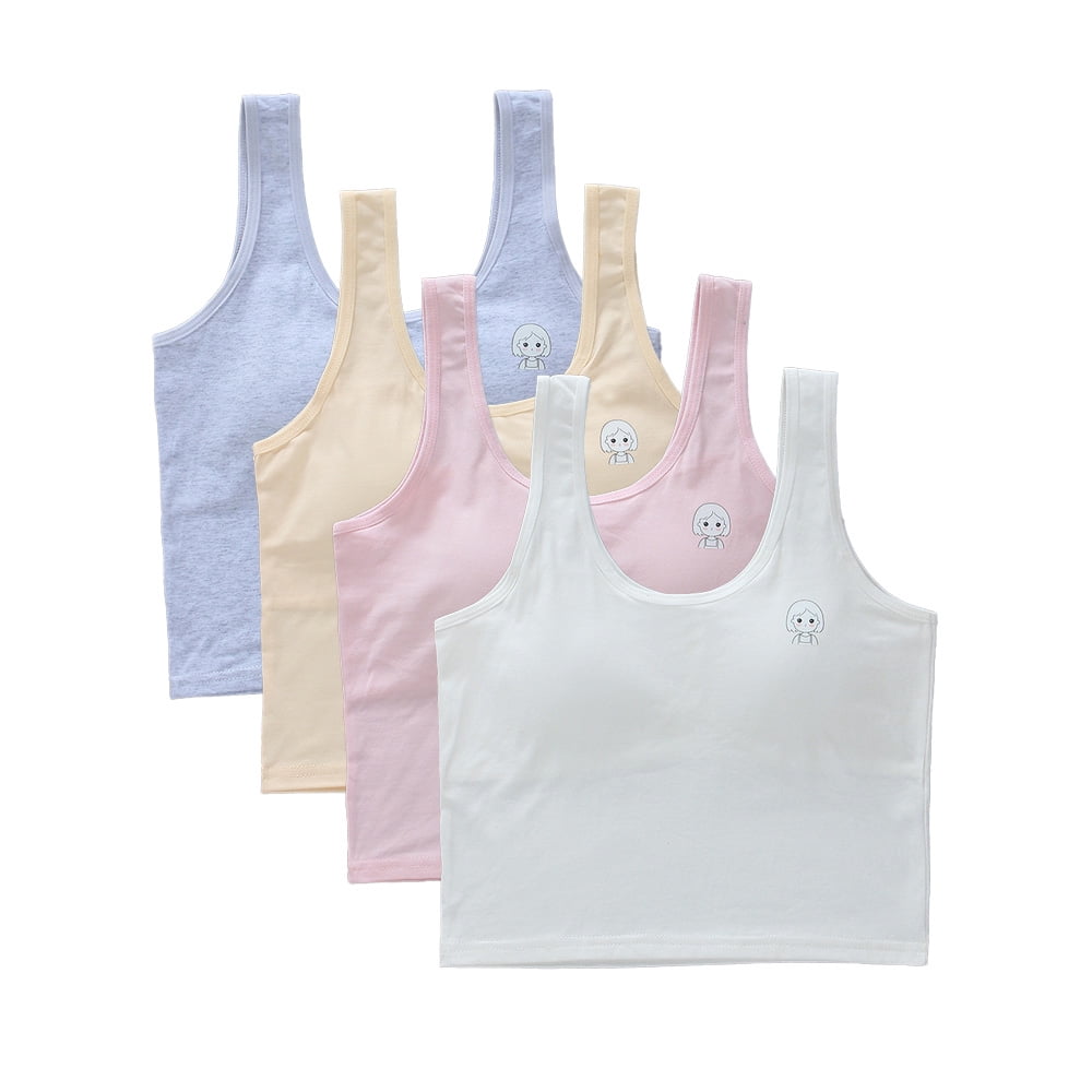 4 Pack Girls Padded Training Bras Girls Thin Cotton Breathable Straps ...
