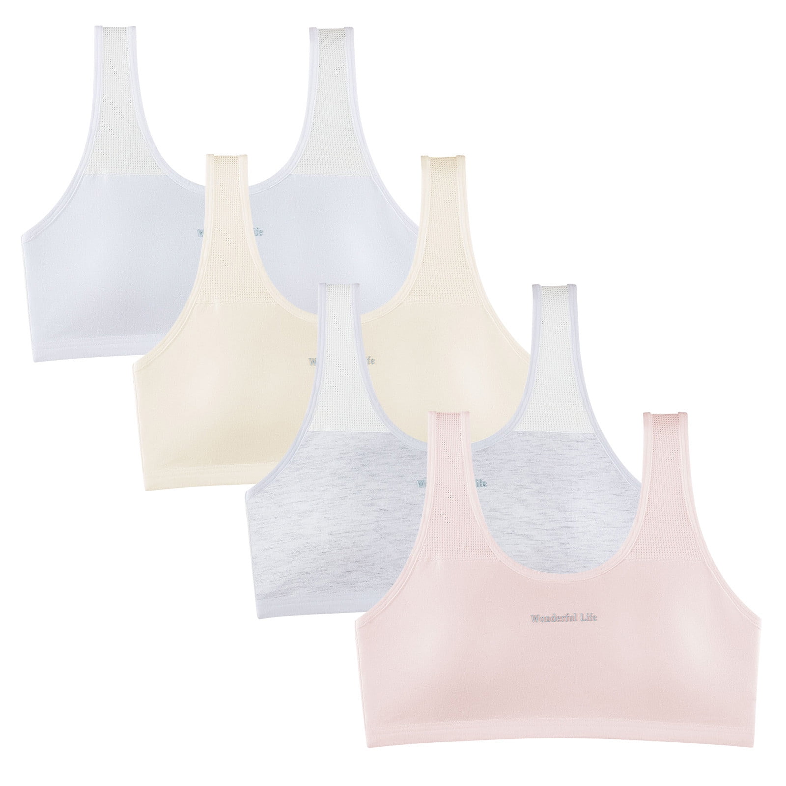 4 Pack Girls Soft Training Bras Breathable Mesh Comfortable First Bra ...