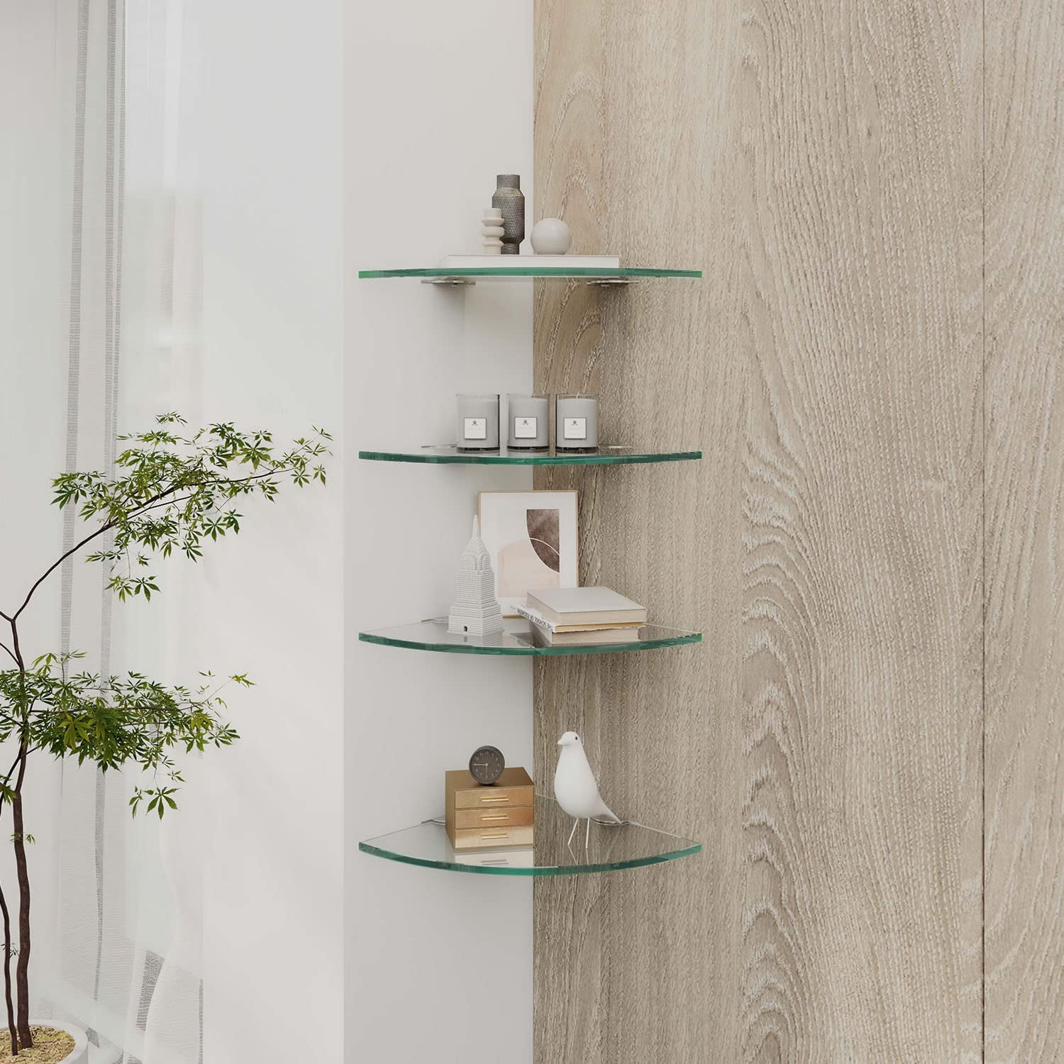 4 Pack Glass Corner Shower Shelf - Wall Mounted Tempered Glass Shower ...