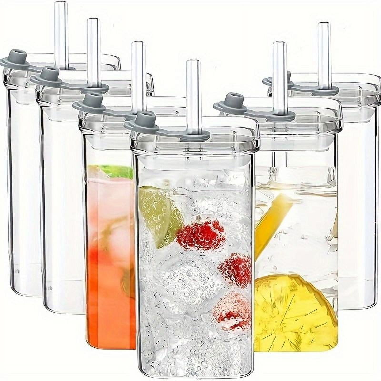 4 Pack Glass Cup and Straw - Portable Square Drinking Glasses for Water ...