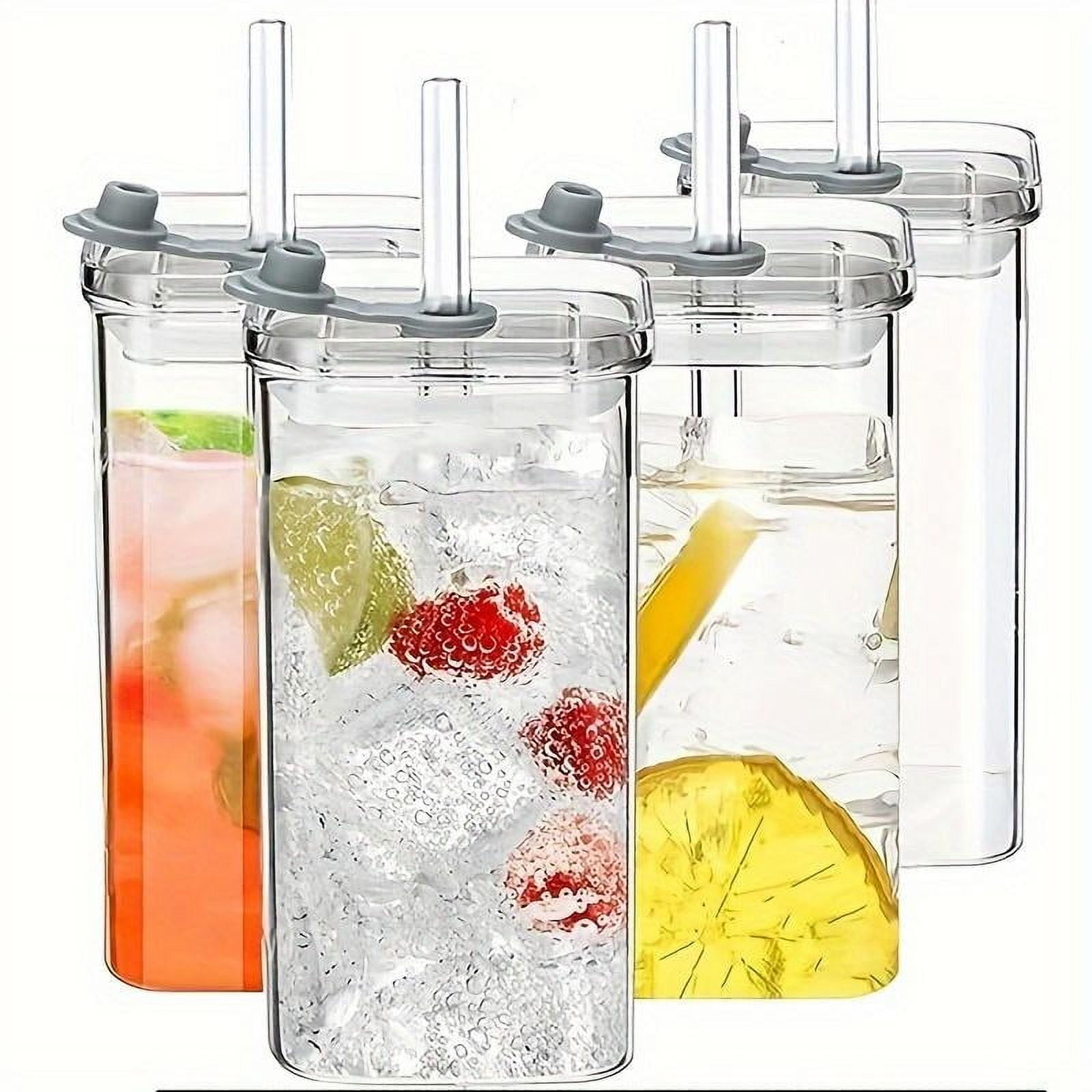 4Pack Glass Cup and Straw Square Drinking Glass Cups 13oz Portable ...