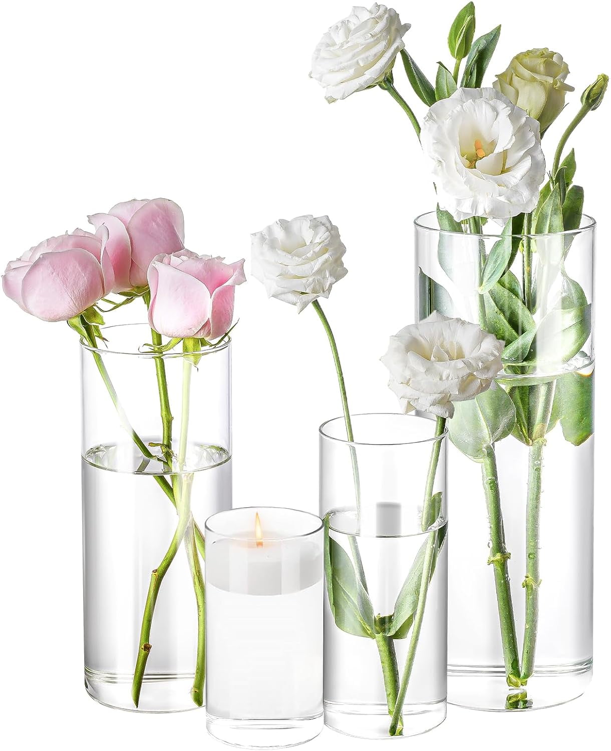 4 Pack Glass Cylinder Vases 4,6,8,10 Inch Tall Clear Flower Vase ...