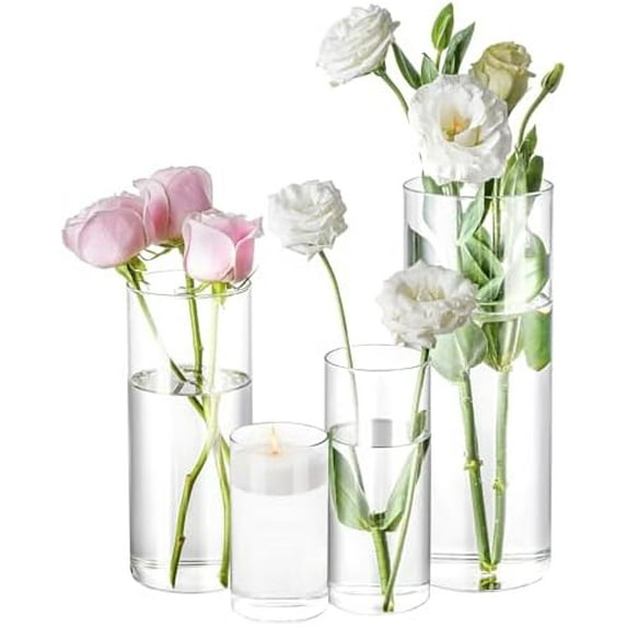4 Pack Glass Cylinder Vases 4,6,8,10 Inch Tall Clear Flower Vase ...