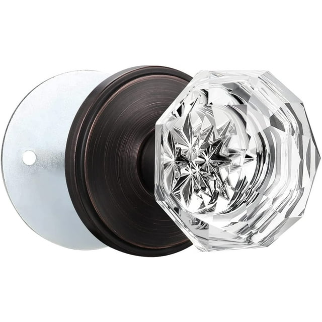 4 Pack Glass Door Knobs Interior for Hall and Closet, Crystal Half-Dummy Door Knob, Oil Rubbed ...