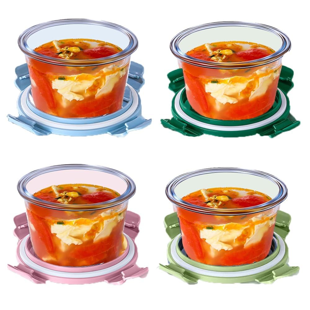 4-Pack Glass Food Storage Container With Airtight Lids,2-Cup Glass Meal ...