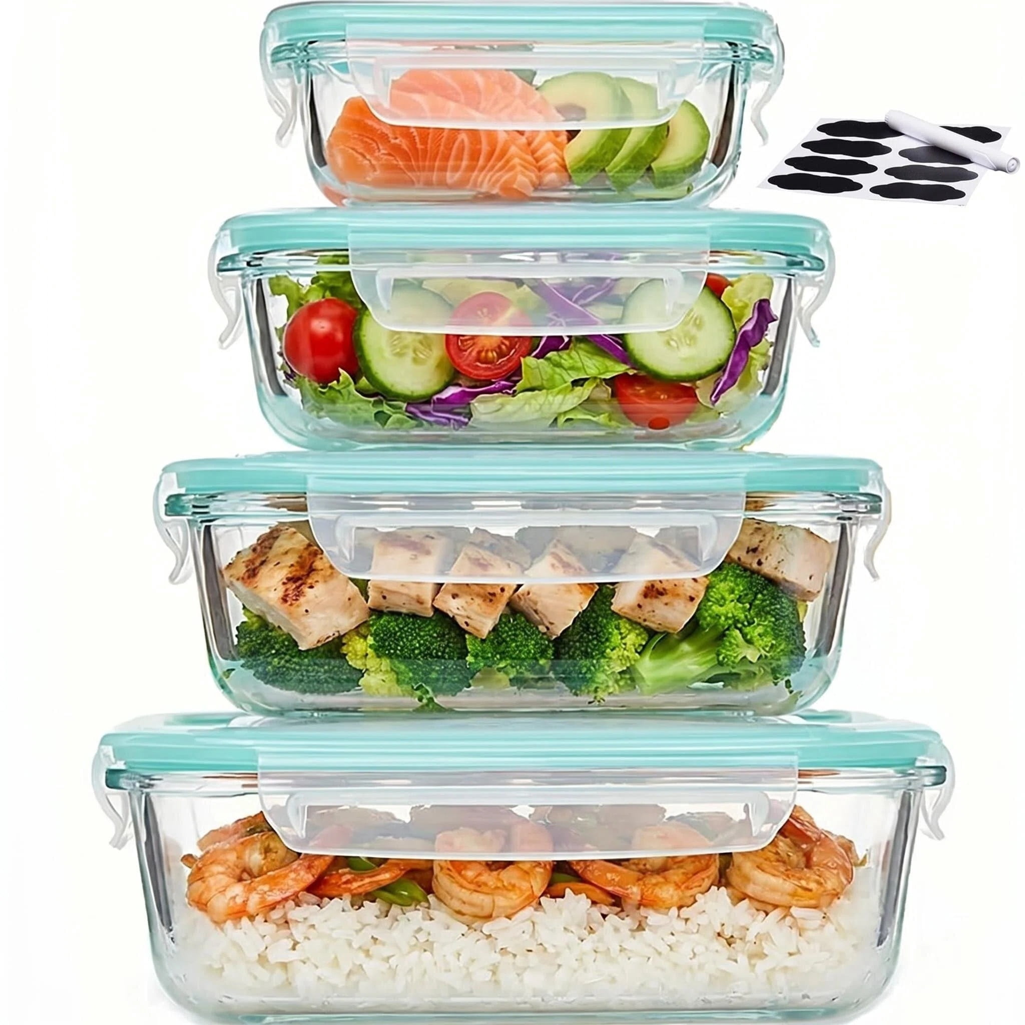 4 Pack Glass Food Storage Containers, Meal Prep, Airtight Bento Boxes ...