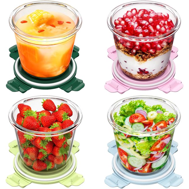 4 Pack Glass Meal Prep Containers with Airtight Lids, Leak-proof Round ...