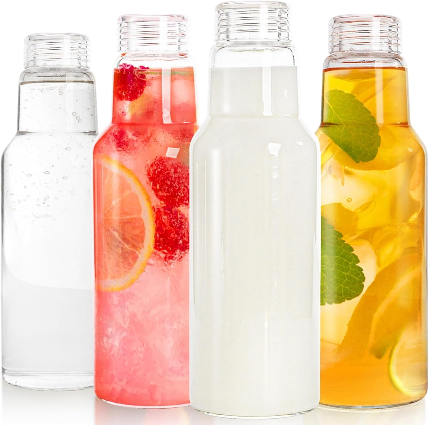 4 Pack Glass Milk Bottle, 34 Oz Reusable Juice Drinking Jar with ...