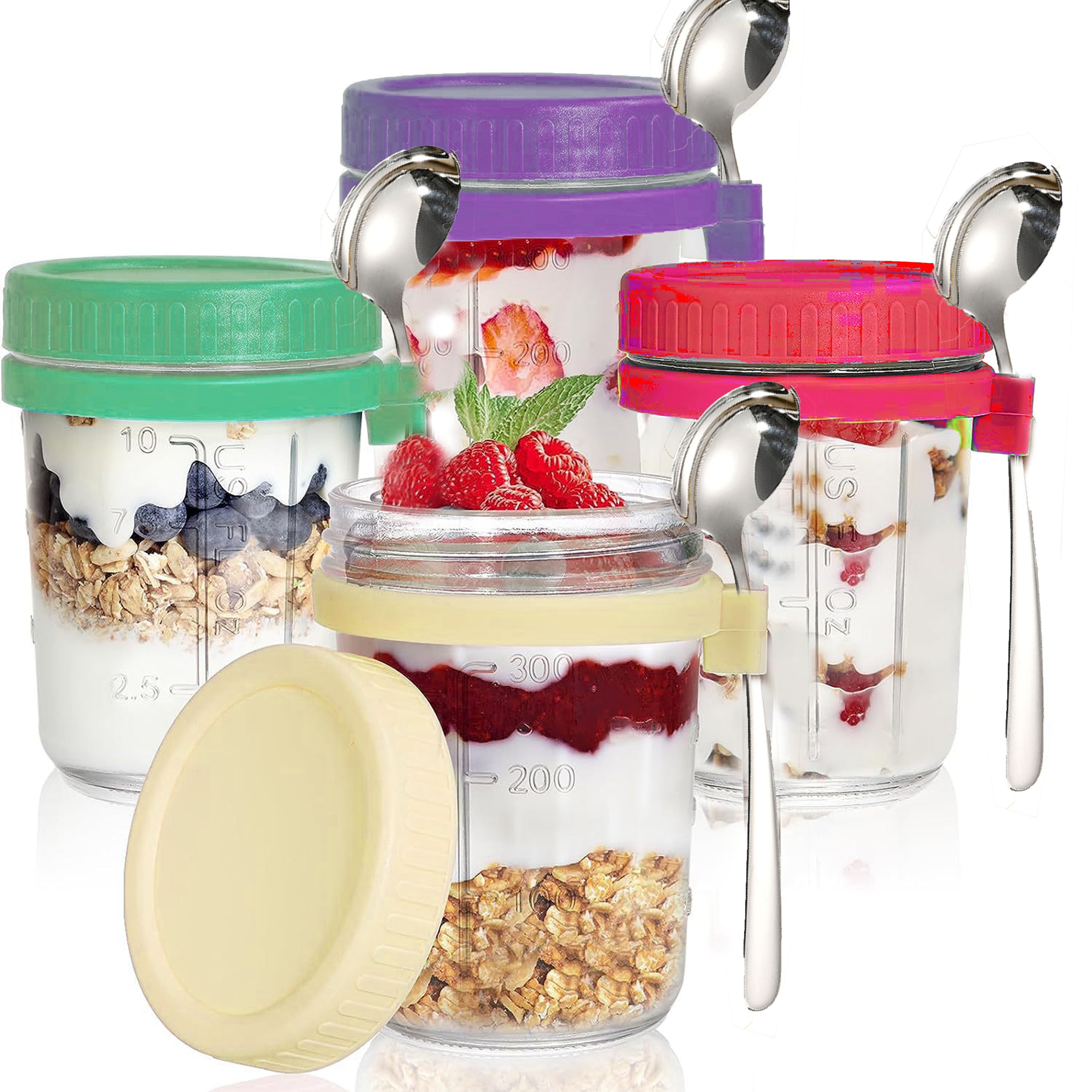 4 Pack Overnight Oats Jar Overnight Oats Containers with Lids and Spoons, 16 oz Glass Overnight ...