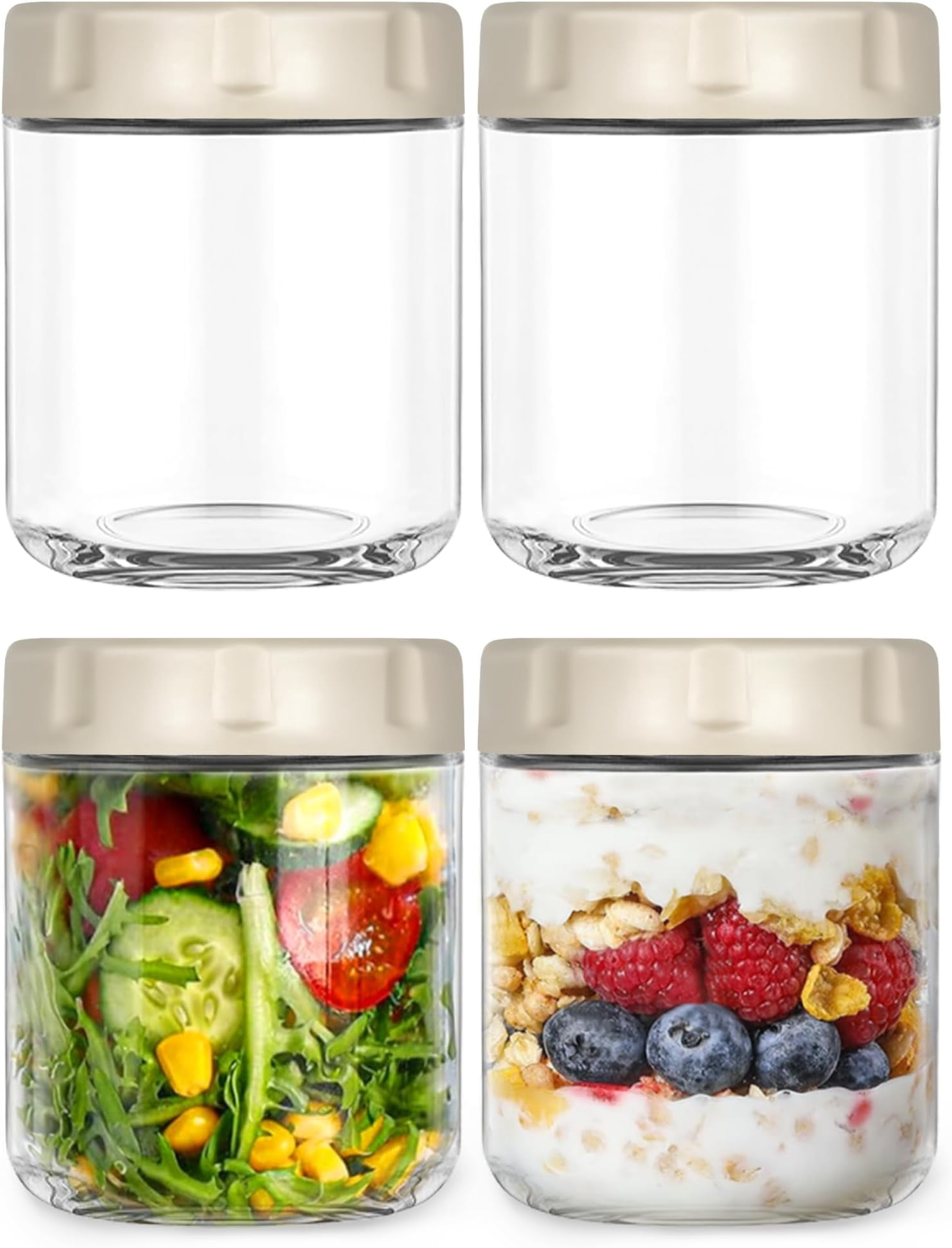 4 Pack Glass Overnight Oats Jars with Airtight Lid, 16OZ Wide Mouth ...