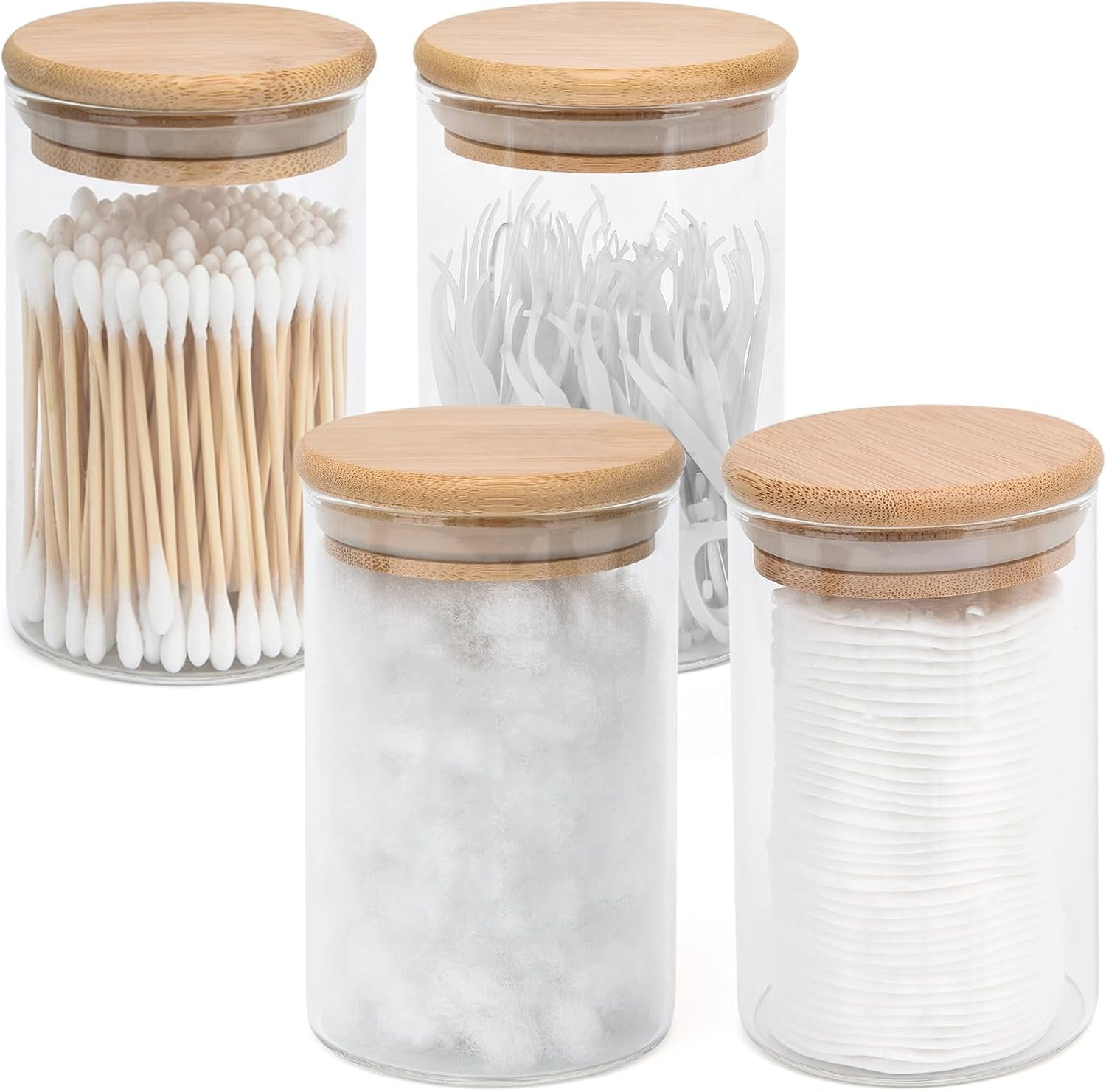 4 Pack Glass Qtip Holder Dispenser Set - Apothecary Jars with Lids for ...