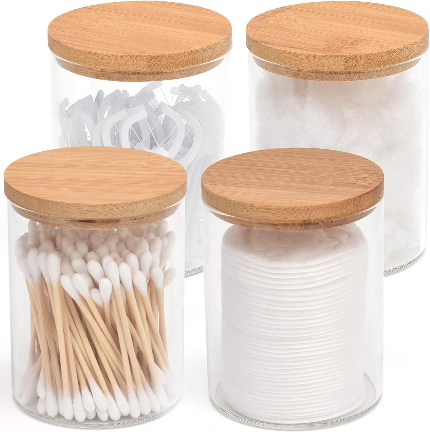 4 Pack Glass Qtip Holder Dispenser Set - Apothecary Jars with Lids for ...